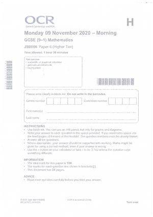 OCR GCSE Mathematics Higher Paper 6 QP - OCR is an exempt Charity Turn ...
