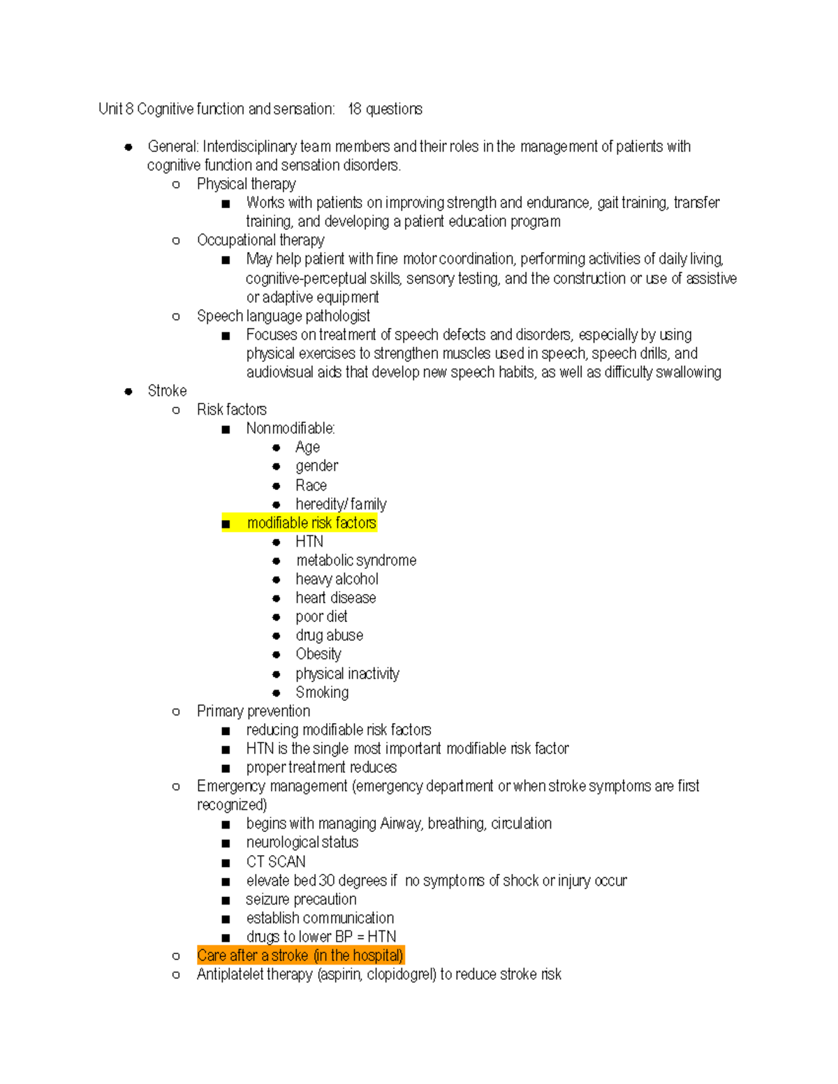 325 Test 2 study guide - vcu - Unit 8 Cognitive function and sensation ...