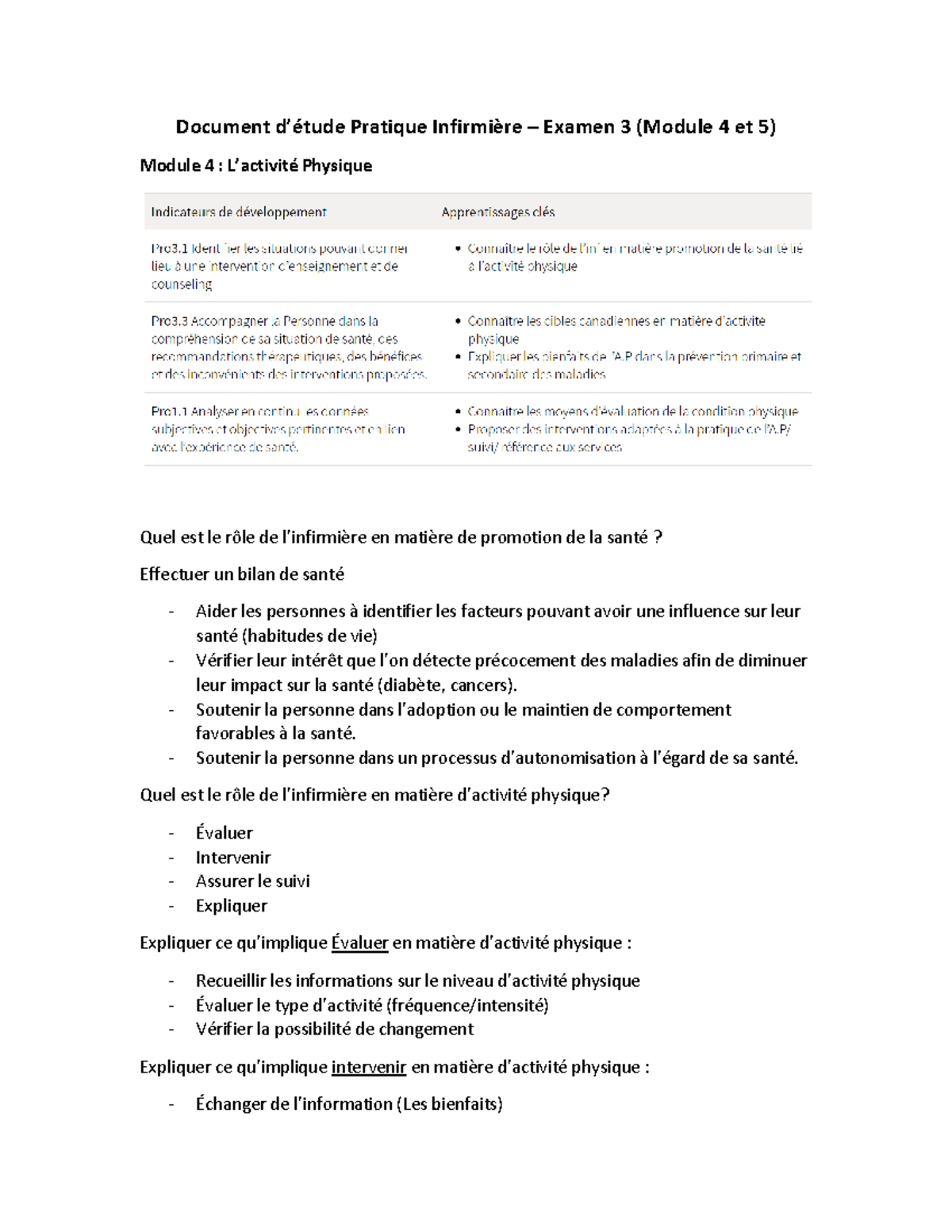 Document de révision examen 3 Pratique Infirmière - Document d’étude ...