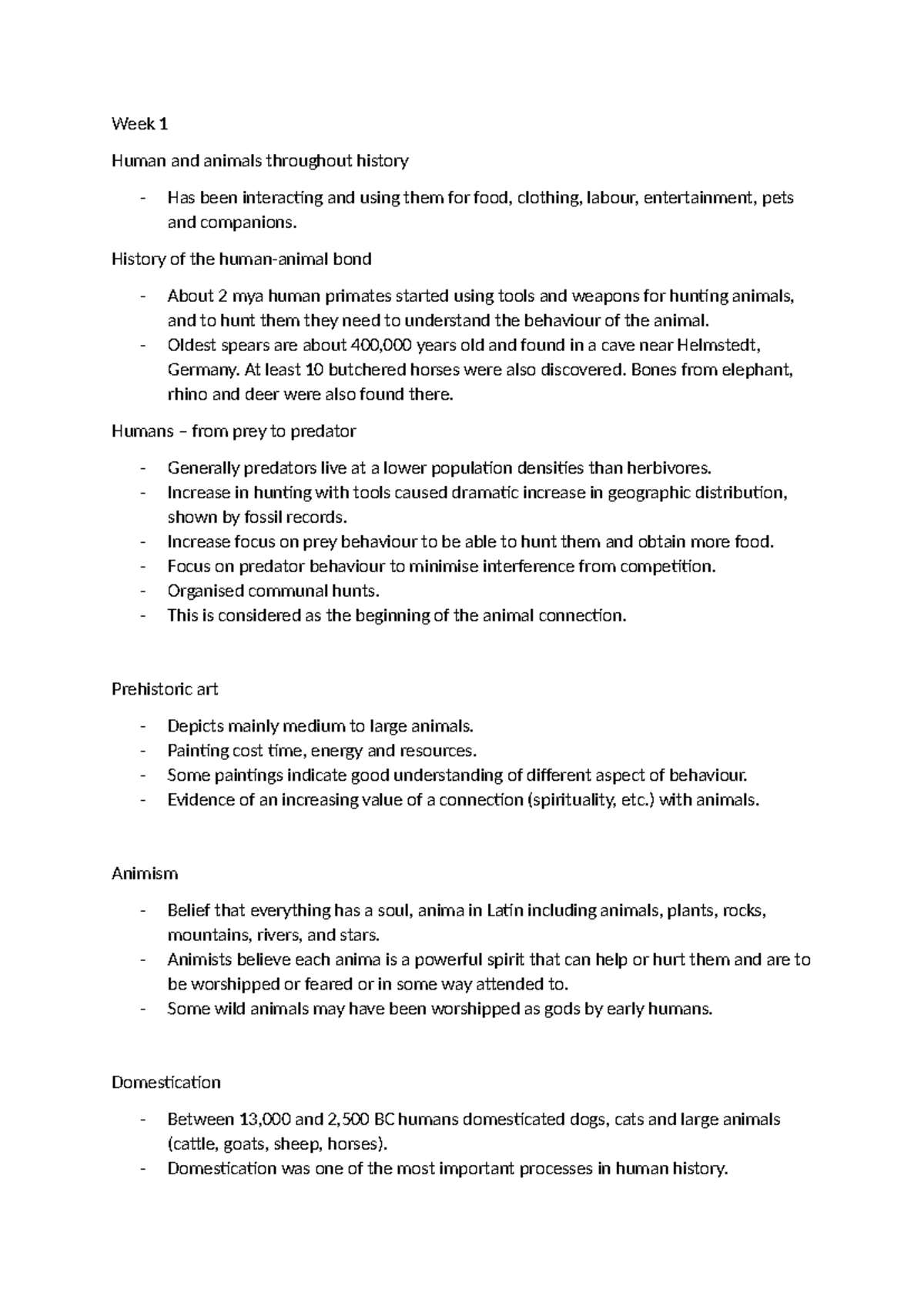 Animal-human bond notes - Week 1 Human and animals throughout history ...
