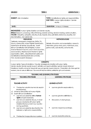 Grade 9 Term 4 Lesson Plan 1 - GRADE 9 TERM 4 LESSON PLAN 1 SUBJECT ...