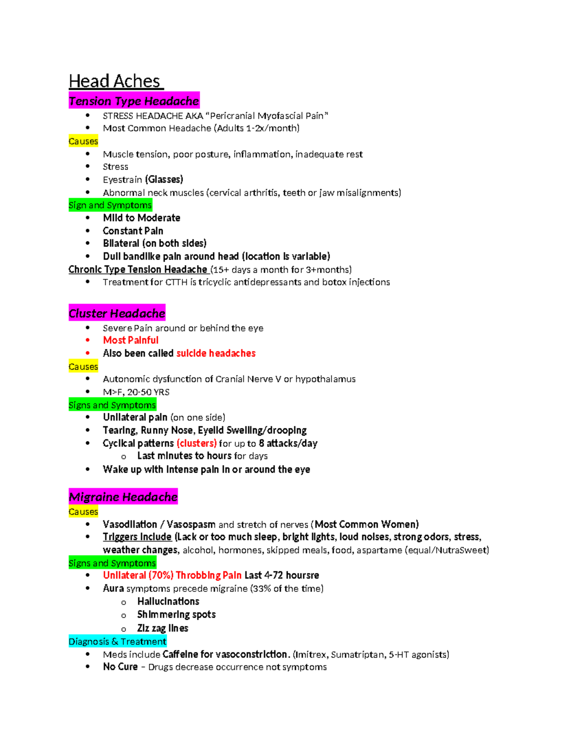 Head Aches - Study Guide. - Head Aches Tension Type Headache STRESS ...