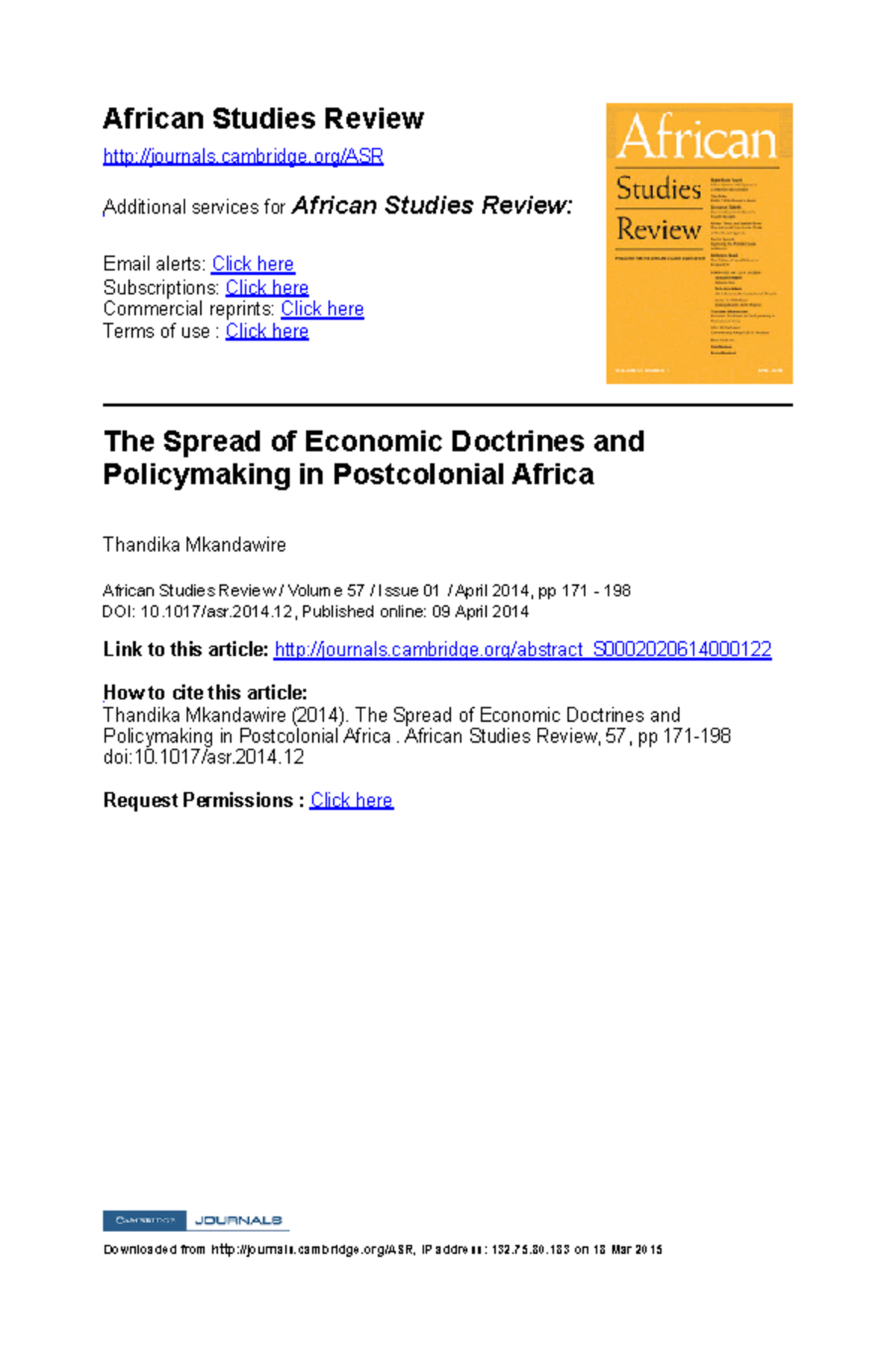 Mkandawire, 2014 - African Studies Review journals.cambridge/ASR ...