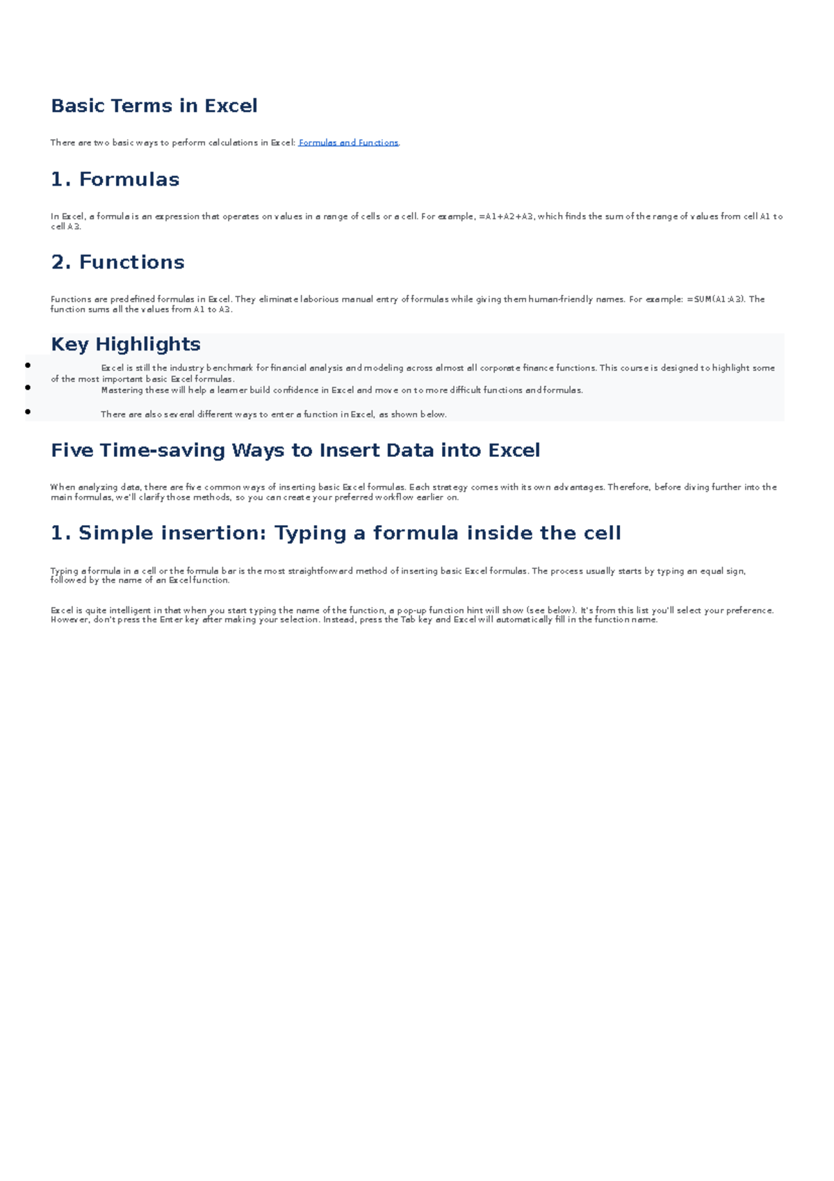 Excel Formulas compatibility list - Basic Terms in Excel There are two basic ways to perform ...
