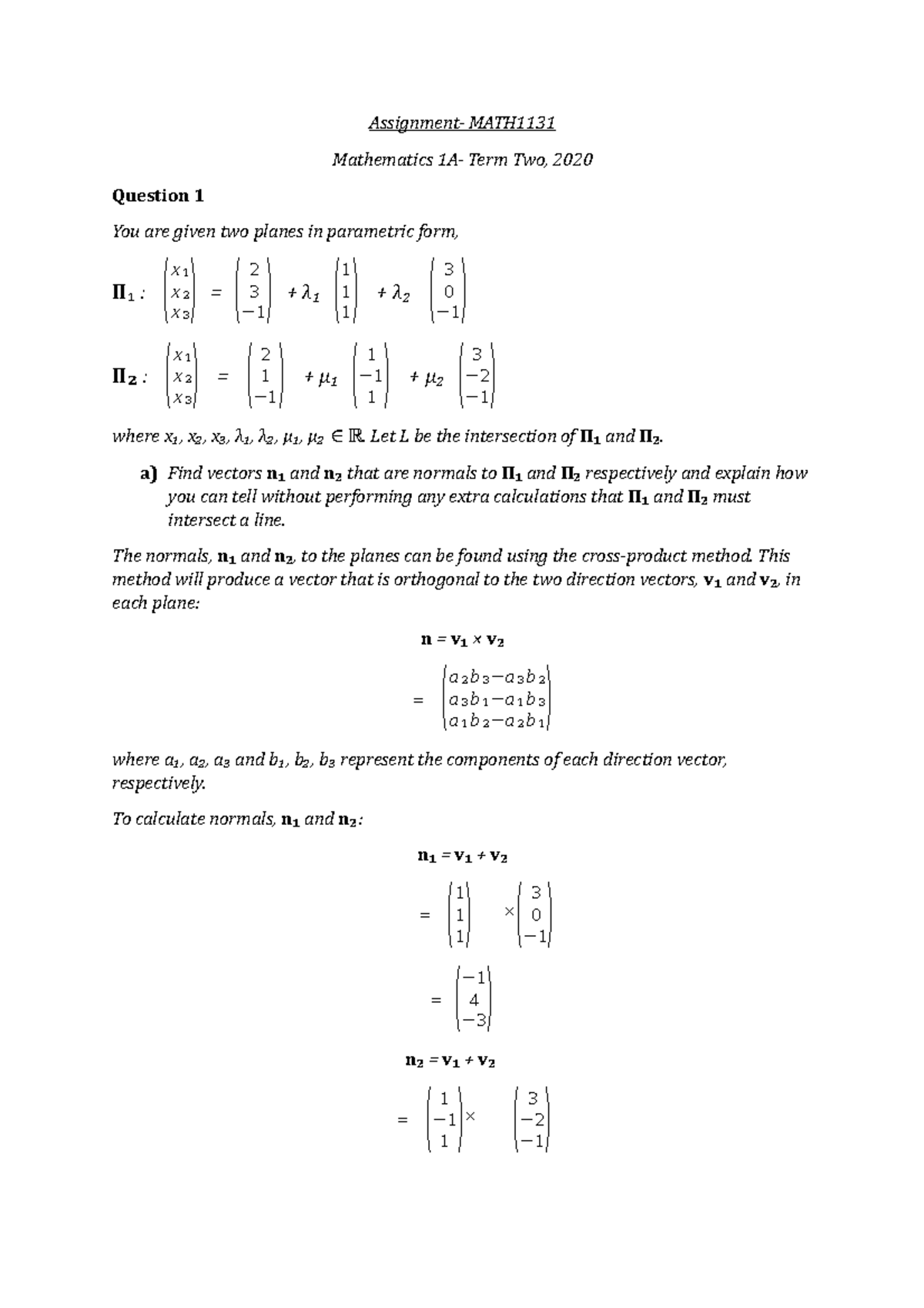 1131- Assignment - Assignment- MATH Mathematics 1A- Term Two, 2020 ...