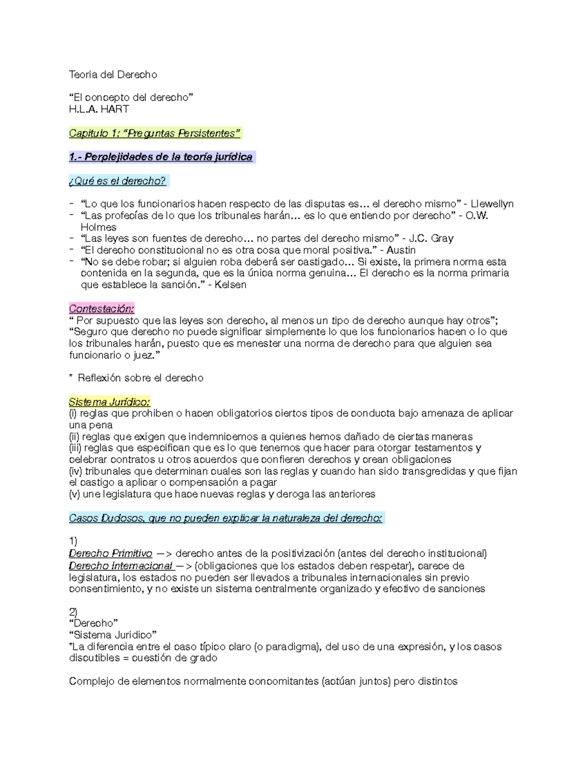 “El concepto del derecho” H.L.A. HART - Teoria del Derecho “El concepto ...
