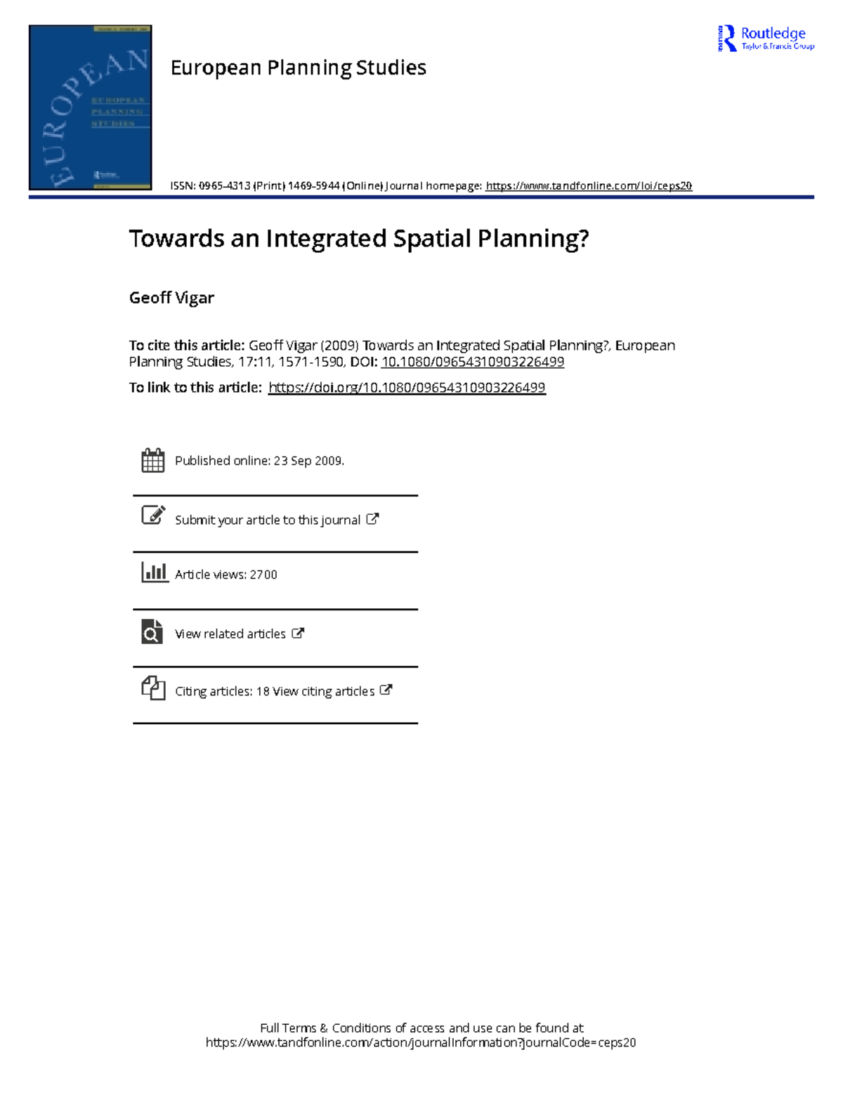 2009 - Towards an Integrated Spatial Planning - 1080/ Published online ...