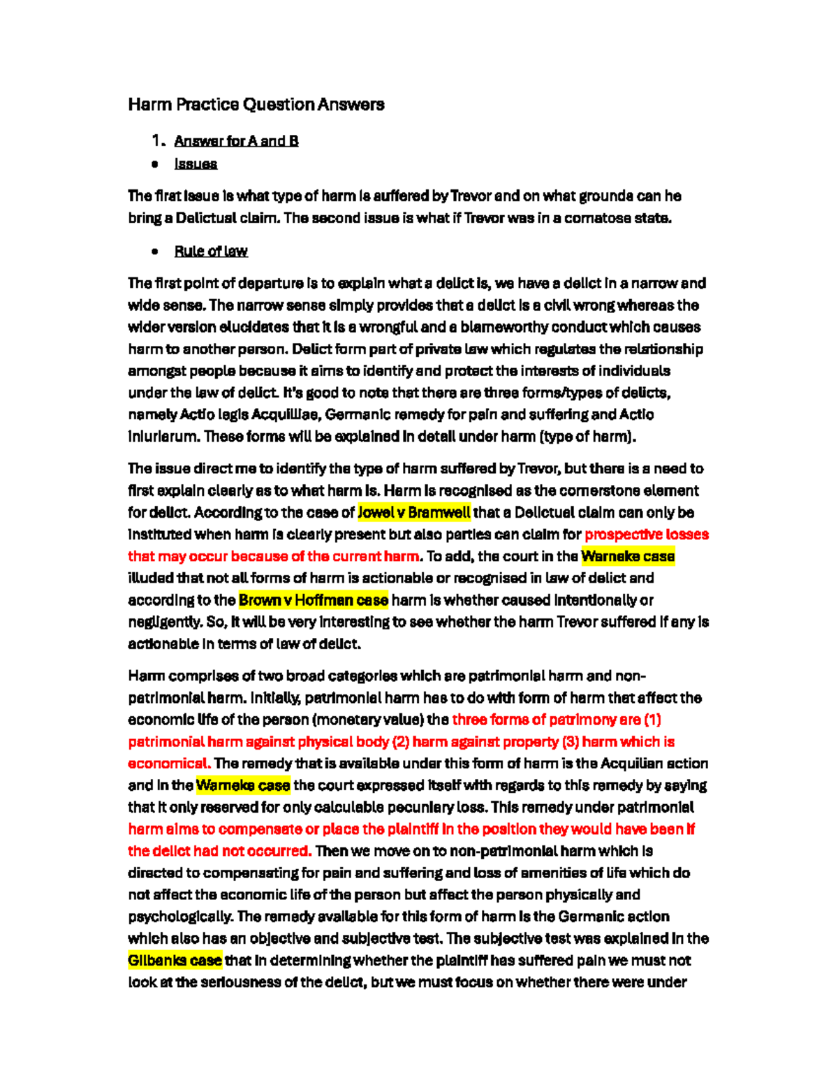 Harm Practice Questions Answers - Answer for A and B Issues The first ...