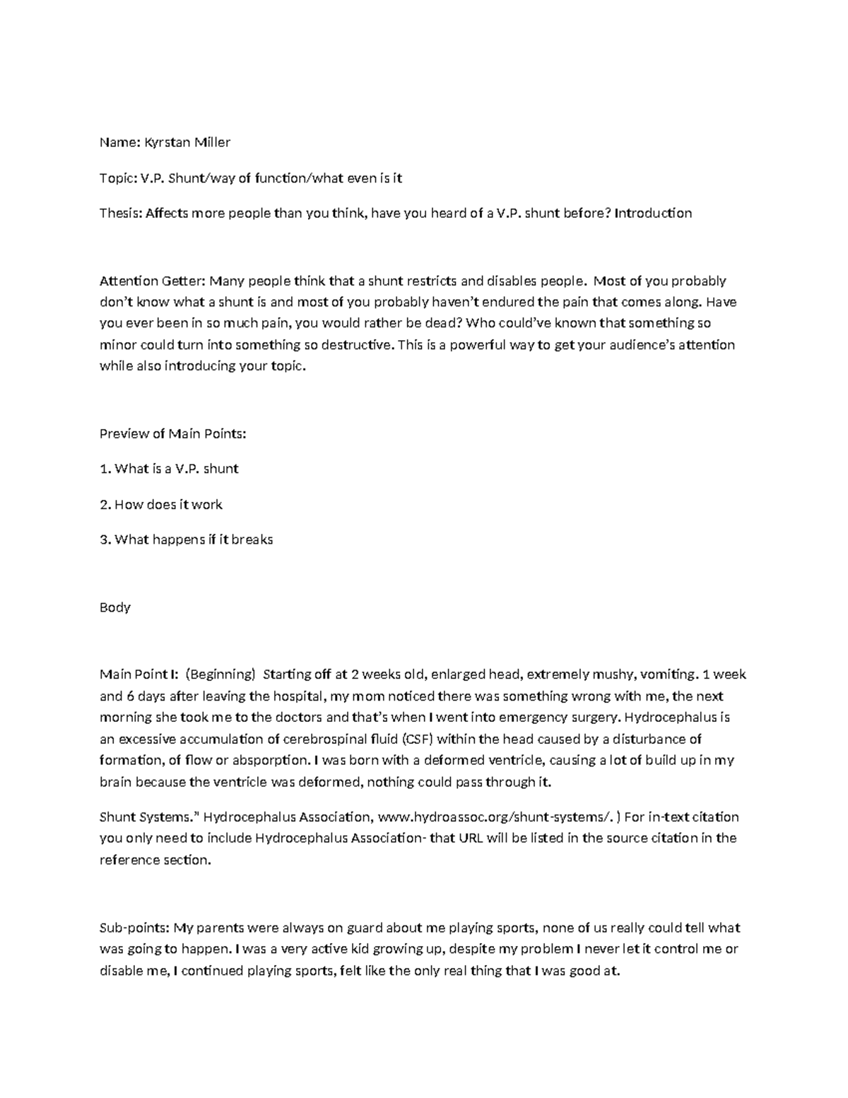 Kyrstan outline - cmst assignment - Name: Kyrstan Miller Topic: V ...