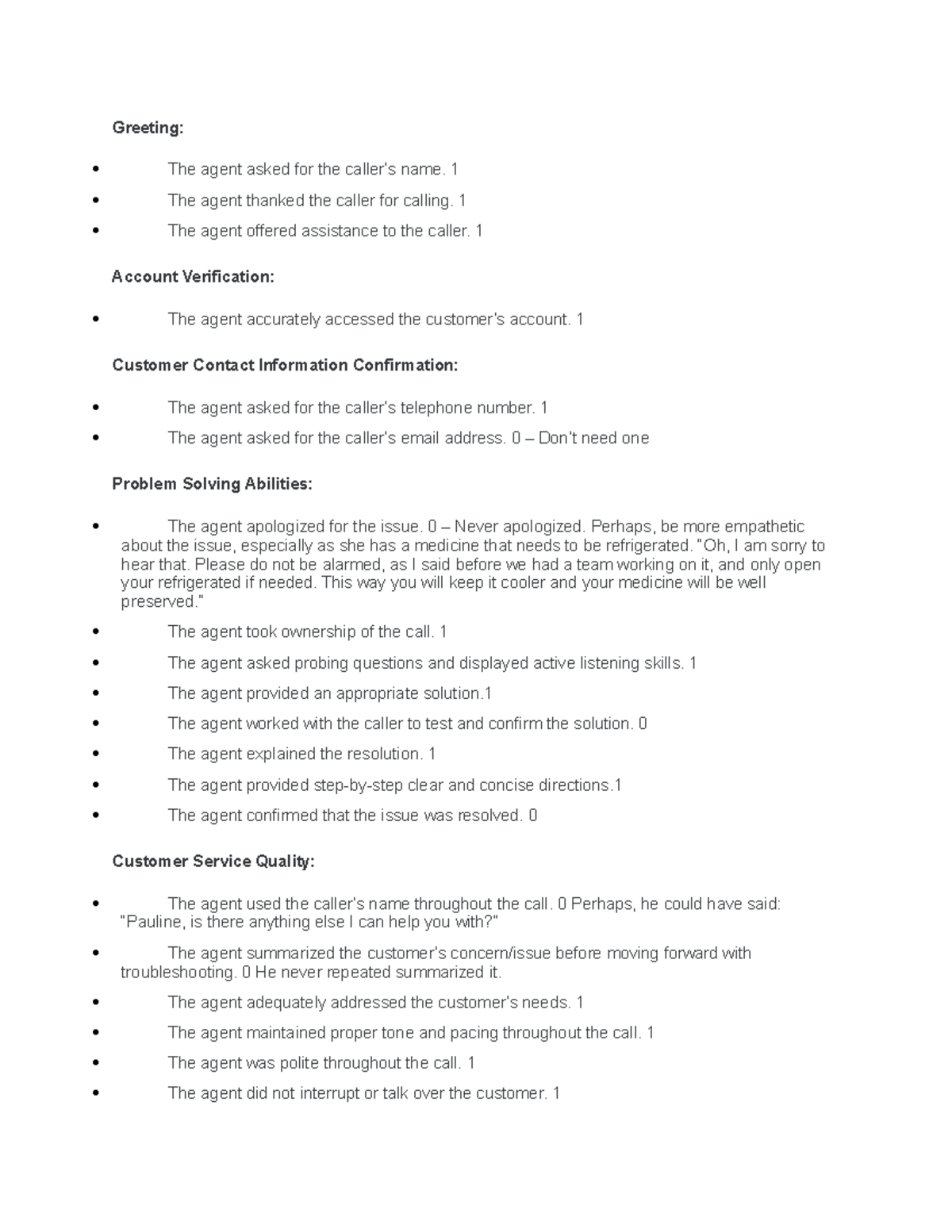 Practice Call Scoring Rubric PG Assigment - Greeting: The agent asked ...