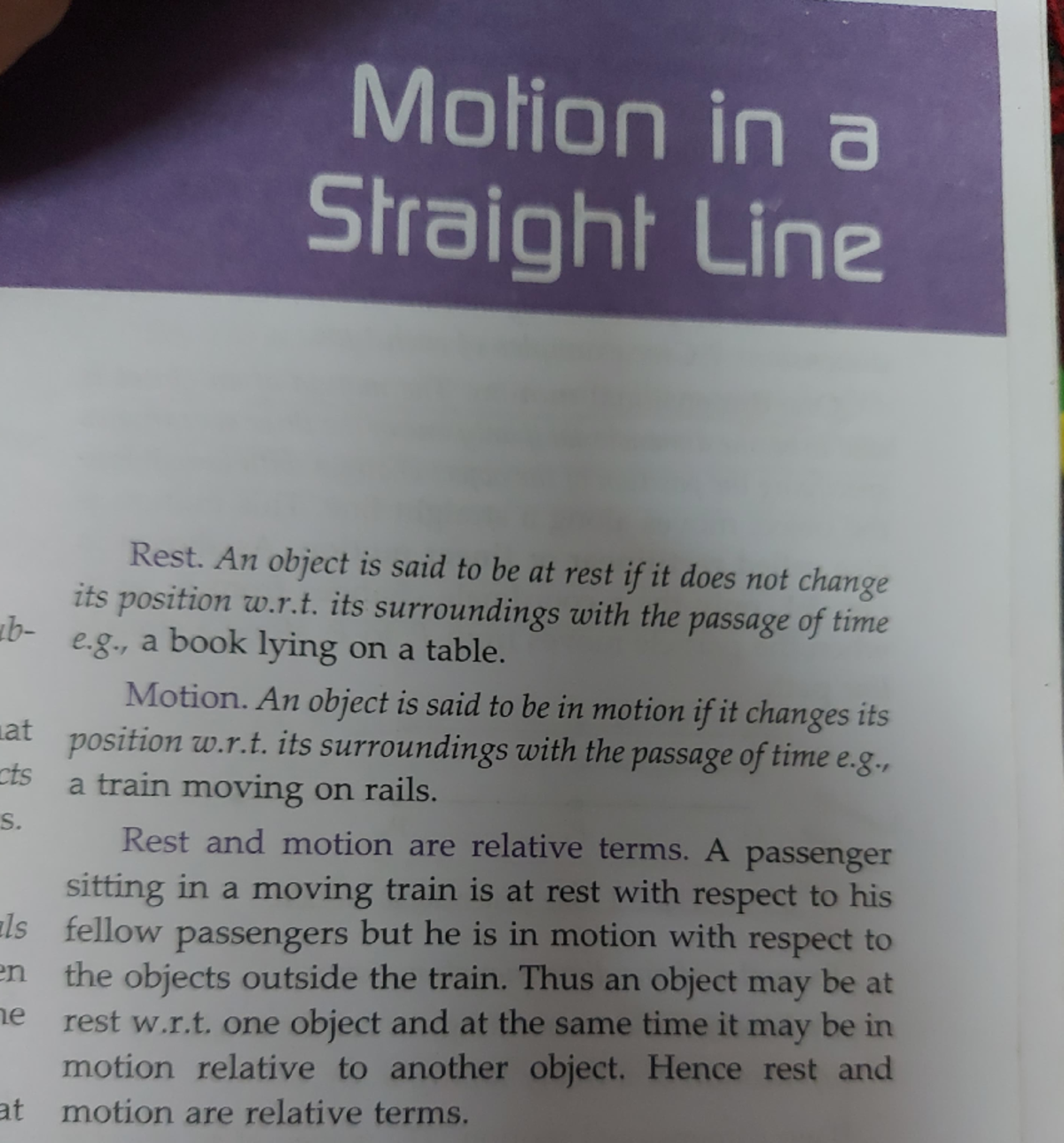 Motion in straight line part 1 - Moion in a Straight Line Rest. An ...