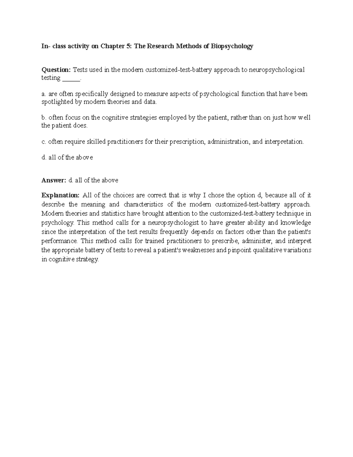 Activity on Chapter 5 - In- class activity on Chapter 5: The Research ...