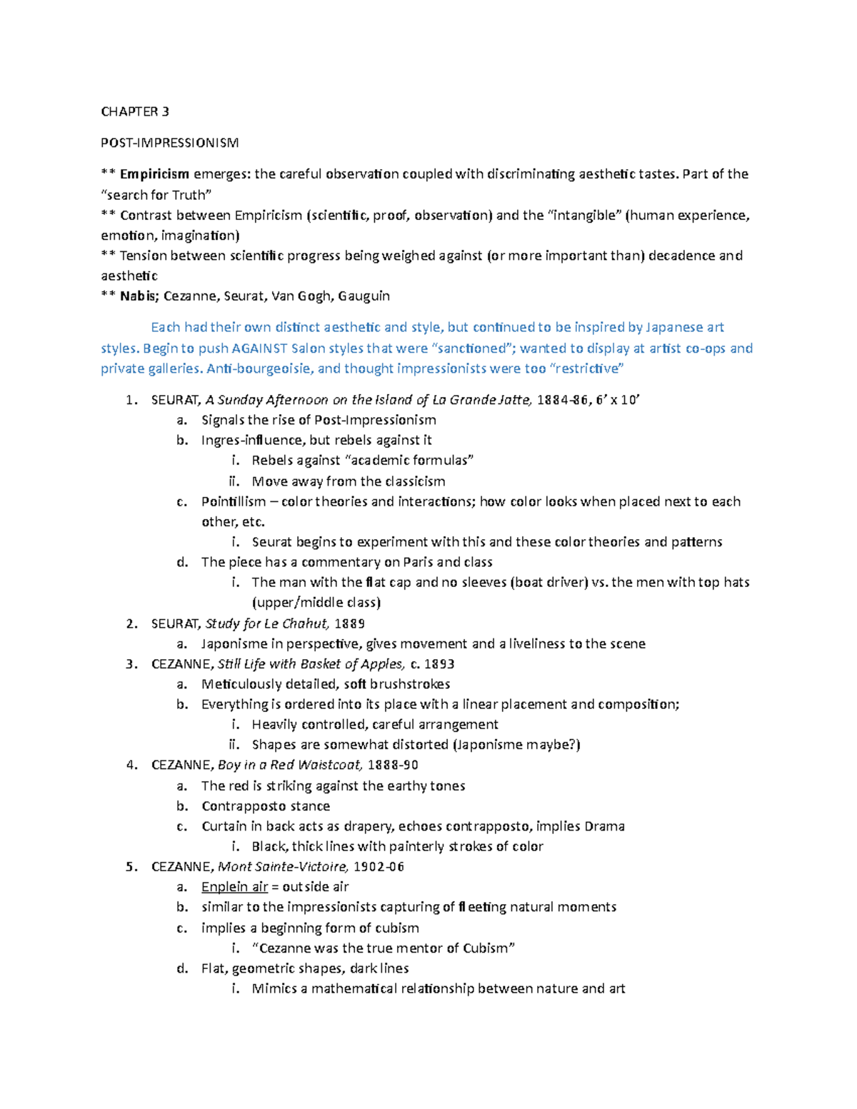 CH 3 Notes - Post Impressionism - CHAPTER 3 POST-IMPRESSIONISM ...