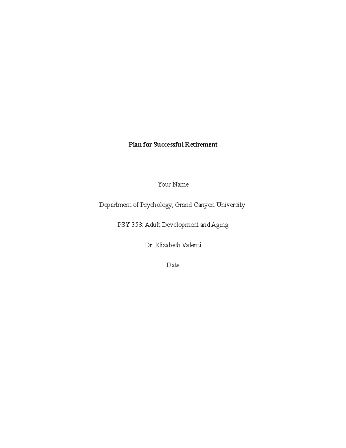 Template.Plan for successful retirement psy-358 - Plan for Successful ...