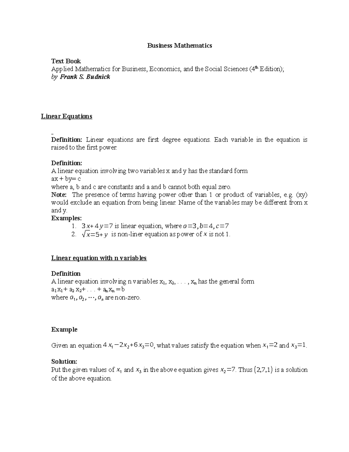 Business Mathematics notes - Business Mathematics Text Book Applied ...