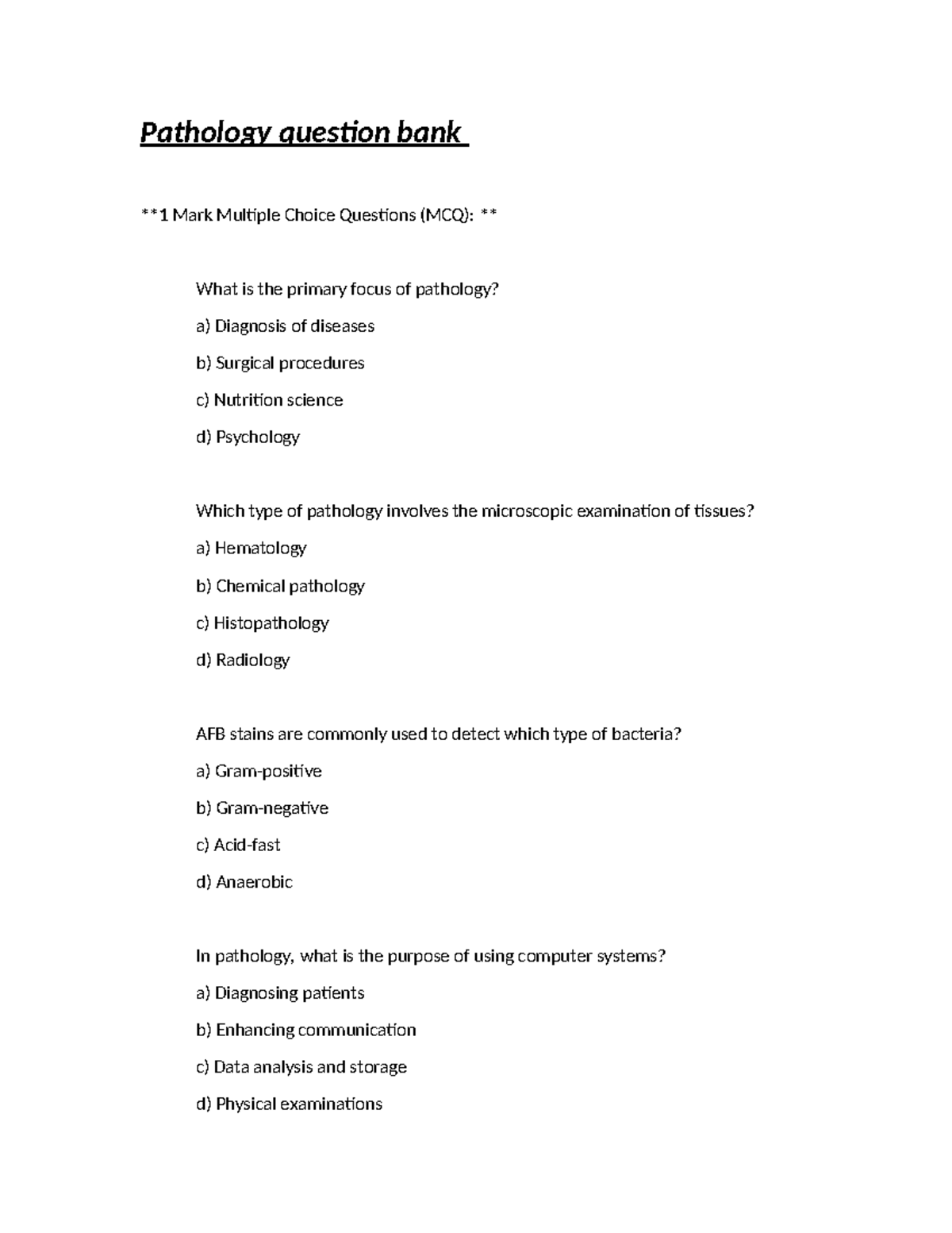 Pathology question bank - 2 Discuss the importance of inflammation as a protective mechanism. 2 ...