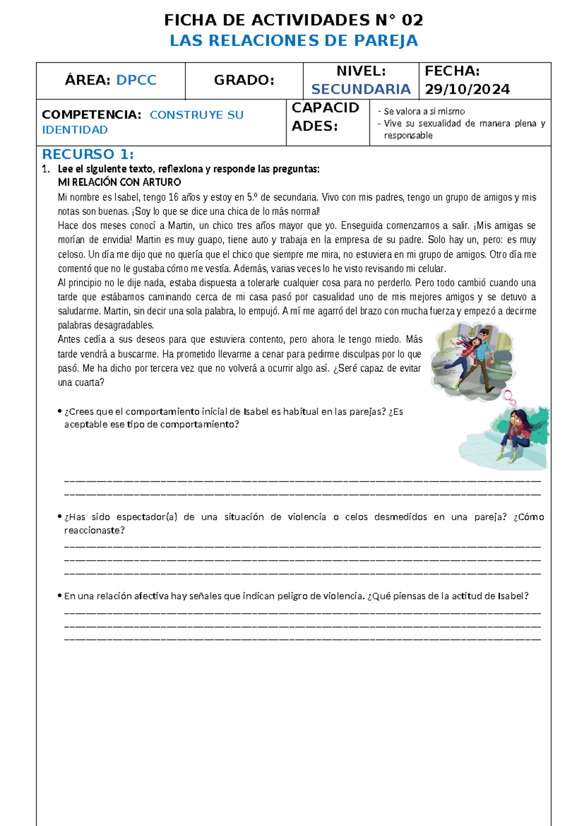 Unidad 7 - Ficha - SEM 2 - DPCC 4° cris ea - FICHA DE ACTIVIDADES N° 02 LAS RELACIONES DE PAREJA ...
