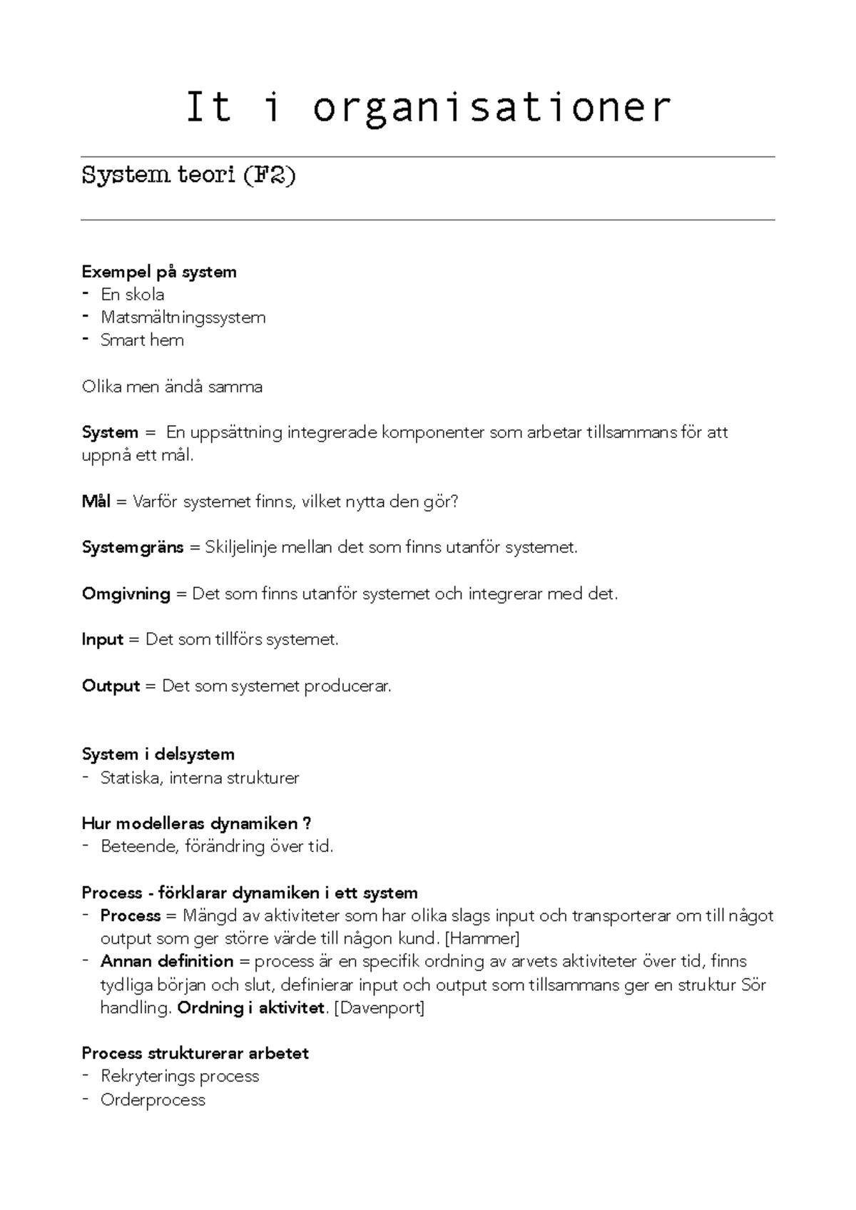 IT i organisationer pdf - It i organisationer System teori (F2) Exempel ...