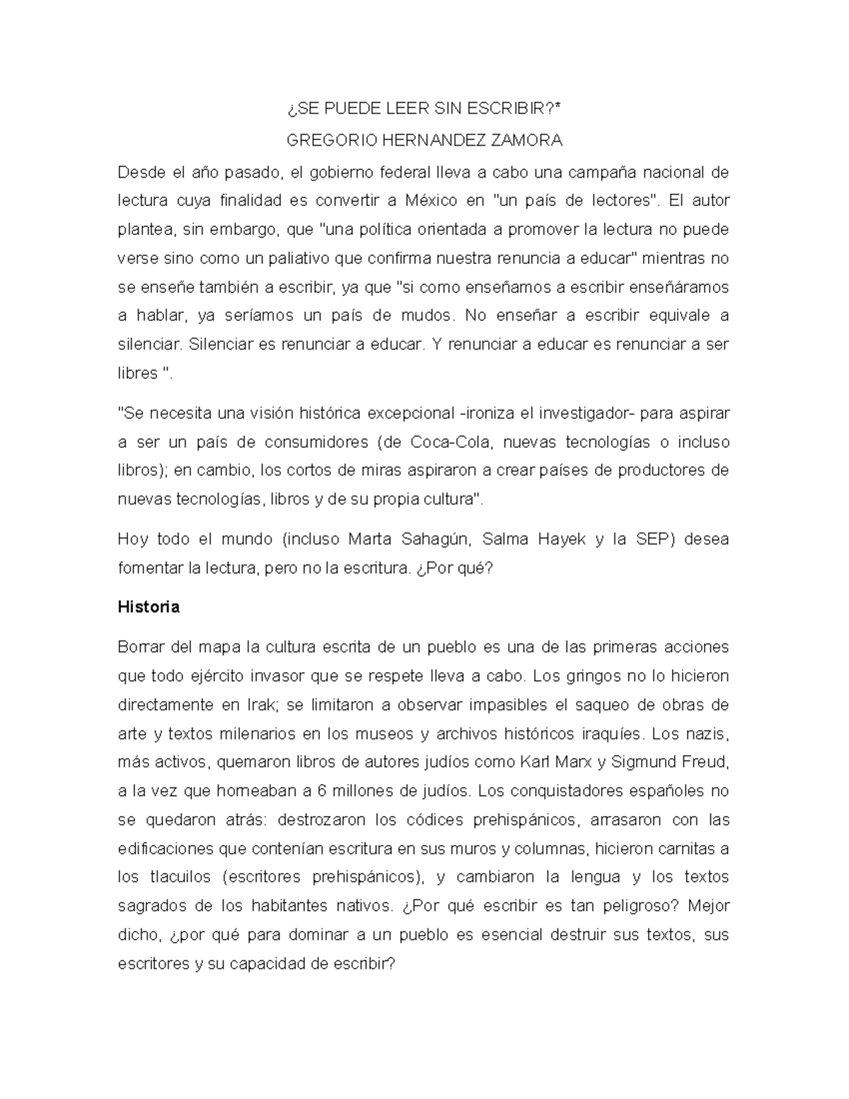 Se puede leer sin escribir - ¿SE PUEDE LEER SIN ESCRIBIR?* GREGORIO ...