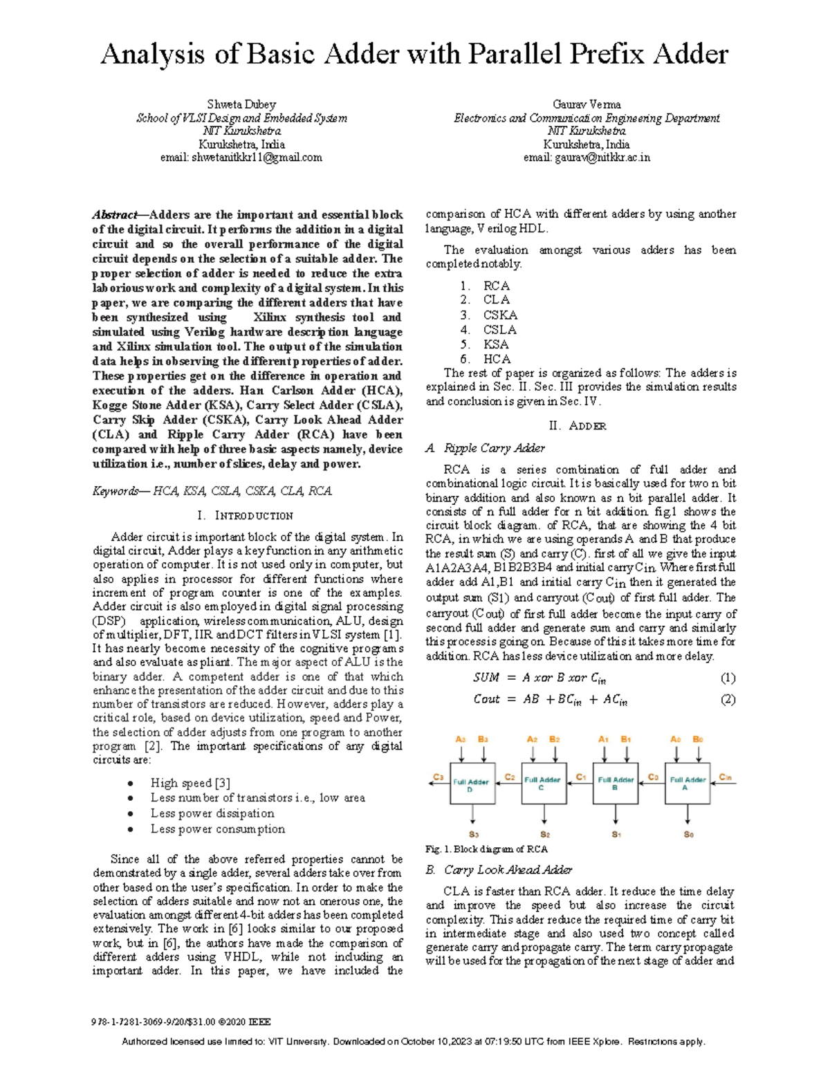 Analysis Of Basic Adder With Parallel Prefix Adder 978 1 7281 3069 9