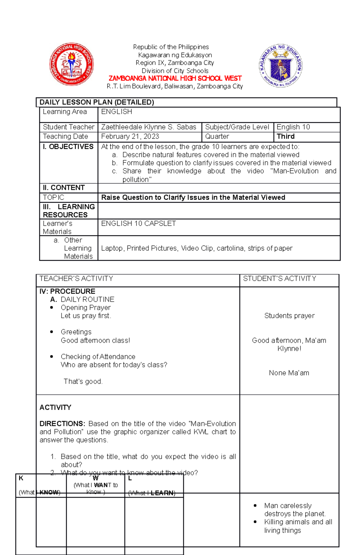 2nd Lesson PLAN G10 - IT WILL HELP STUDENTS TO UNDERSTAND THE TOPIC ...