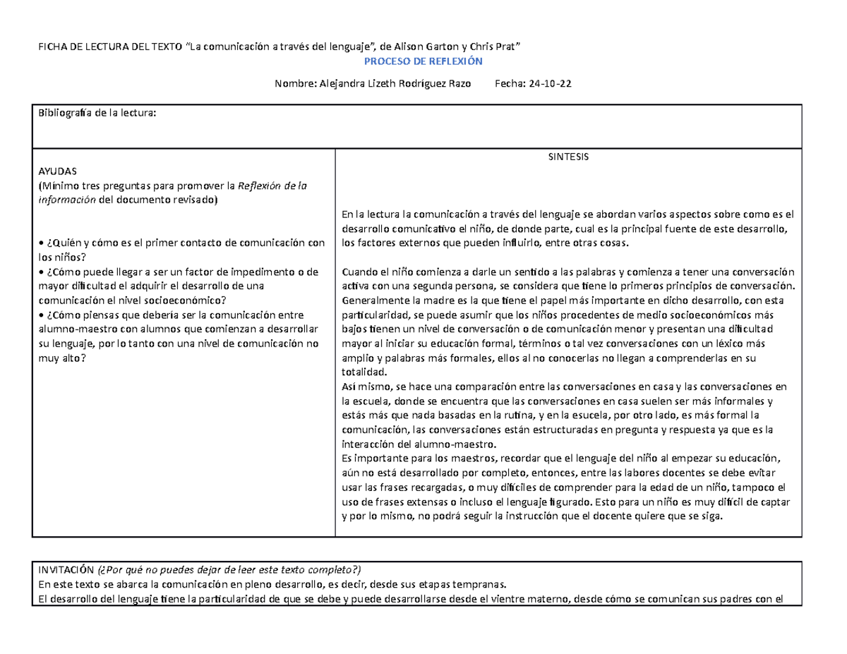 Ficha La comunicación a través del lenguaje”, de Alison Garton y Chris ...