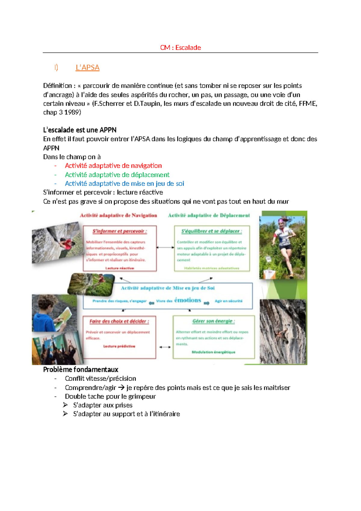 CM Escalade - cours d'escalde - CM : Escalade I) L’APSA Définition ...