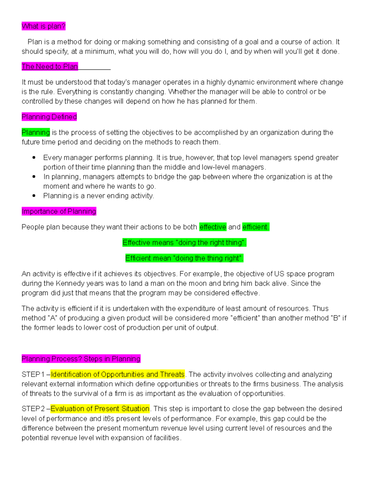 BAM 191 M2 - What is plan? Plan is a method for doing or making ...