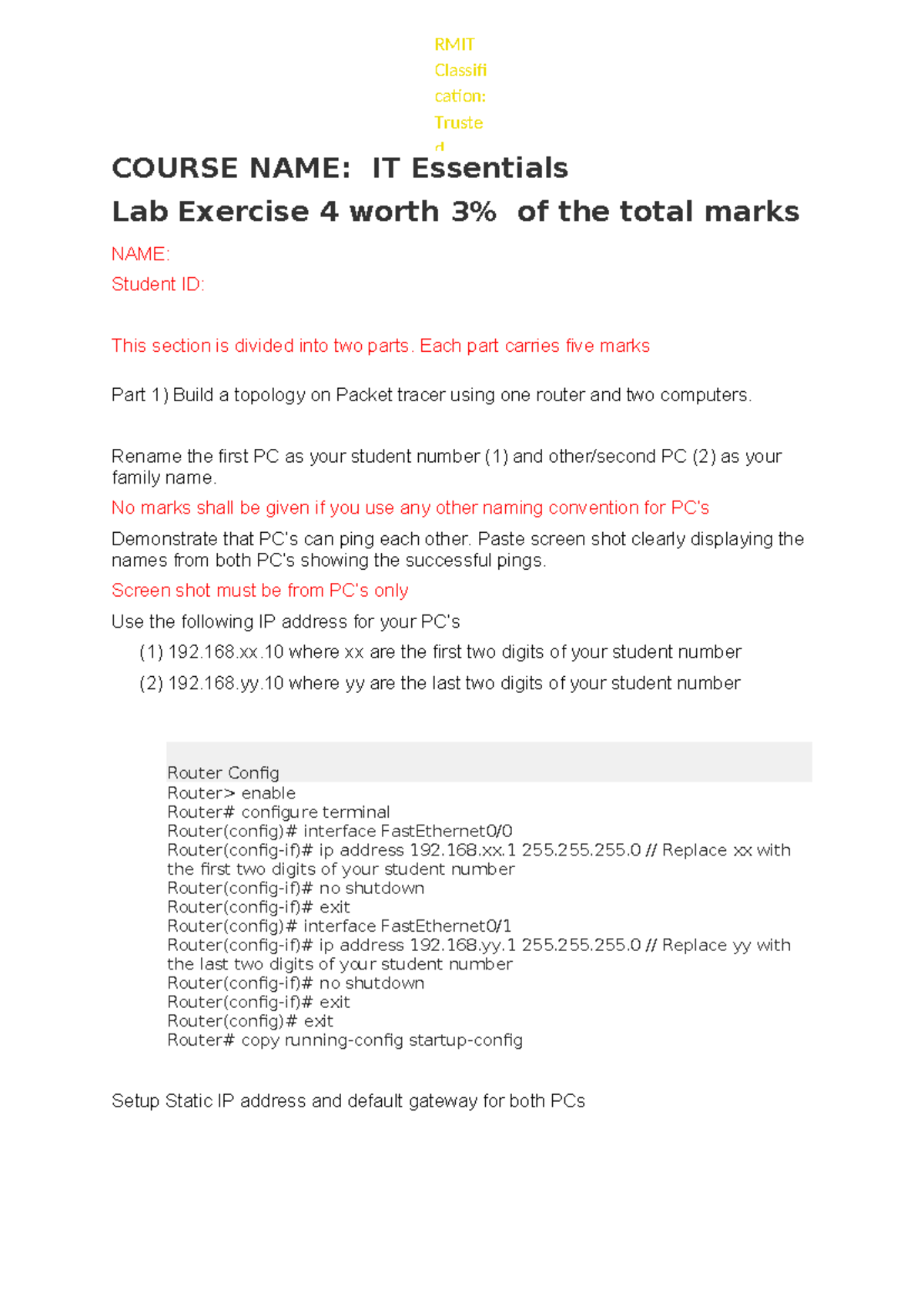 ITE Lab4 2024 9-4-2024a - RMIT Classifi cation: Truste d COURSE NAME: IT Essentials Lab Exercise ...