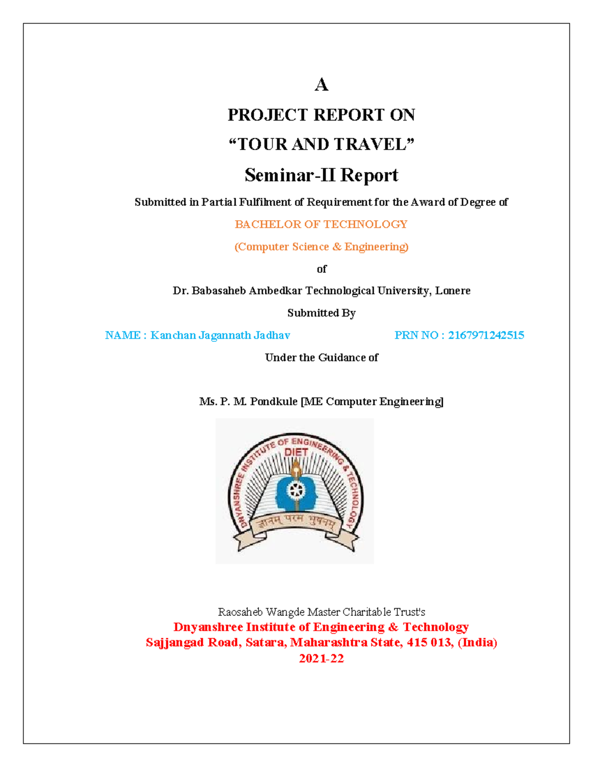 Tour And Travels Project Report - A PROJECT REPORT ON “TOUR AND TRAVEL ...