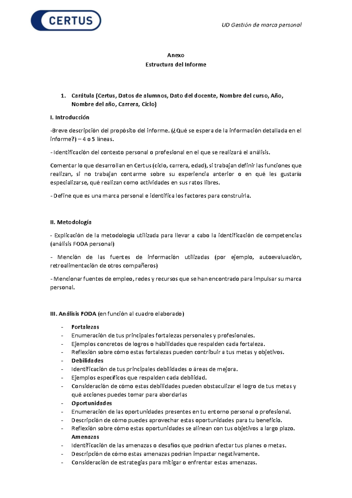 Estructura del Informe AA1 - Anexo Estructura del Informe 1. Carátula ...