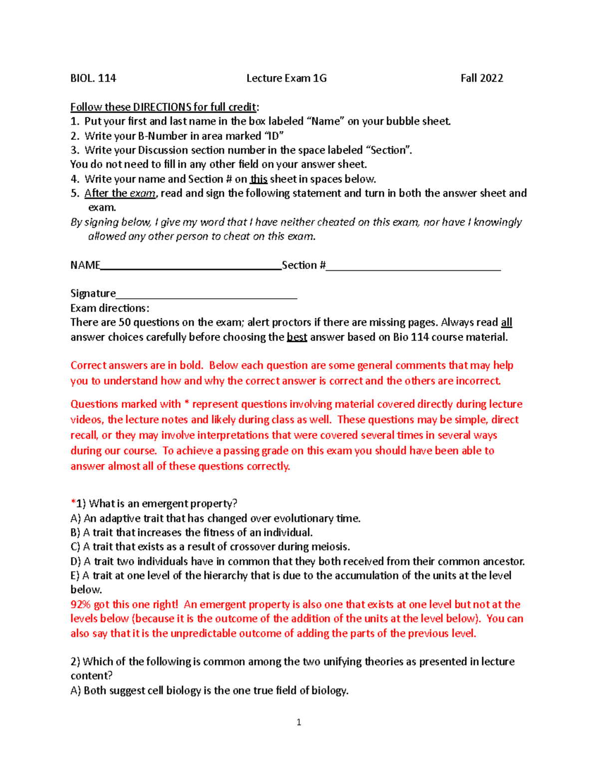 E1 from Fall 2022 - Exam 1 practice - BIOL. 114 Lecture Exam 1G Fall ...