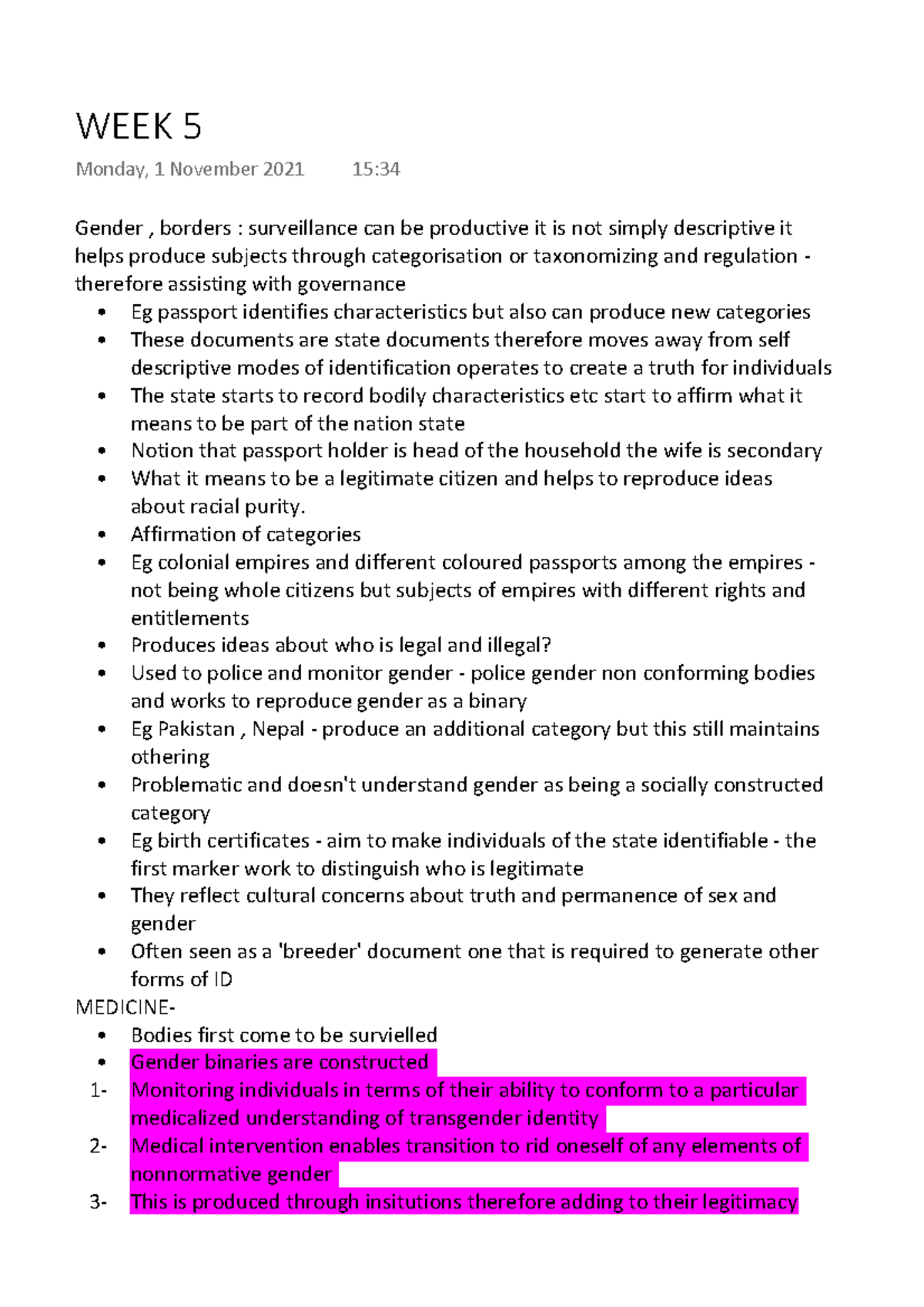 WEEK 5 - surveillance notes - Gender , borders : surveillance can be ...
