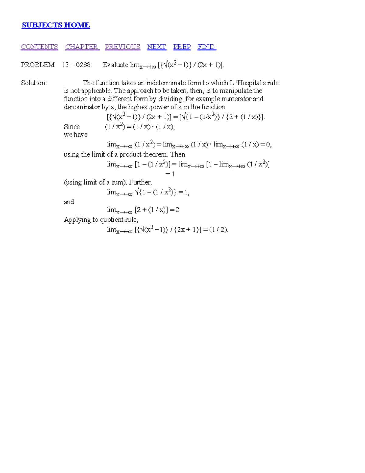 Calculus Problems and Solutions 288-3 - SUBJECTS HOME CONTENTS CHAPTER ...