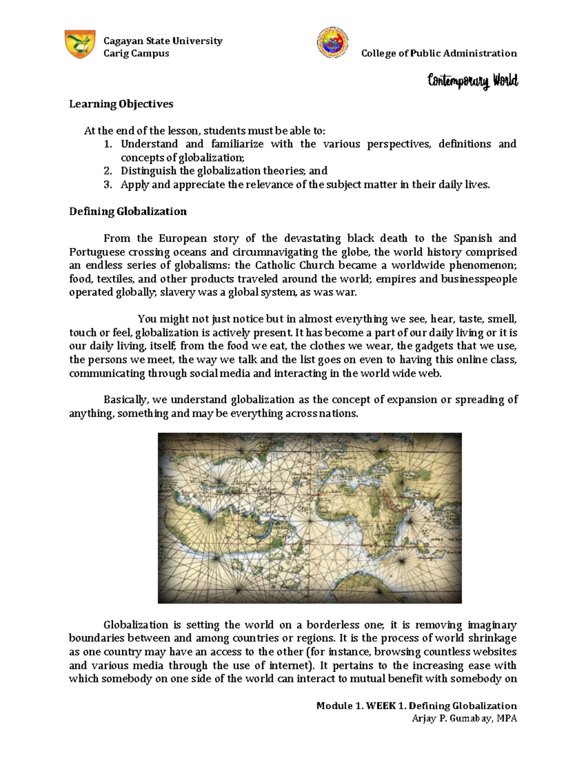 Lesson 1 Defining Globalization - Carig Campus College of Public ...