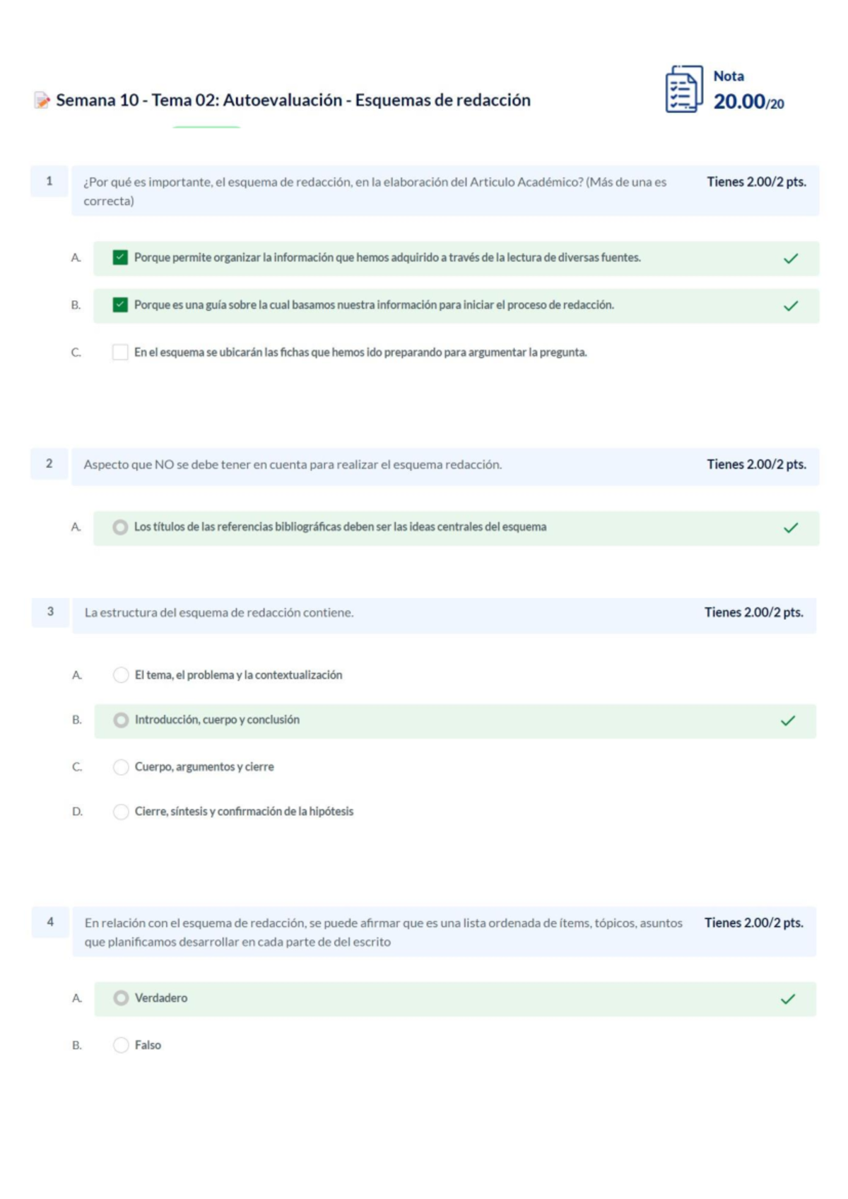 Semana 10 - Tema 02: Autoevaluación - Esquemas de redacción - Investigación Académica - Studocu