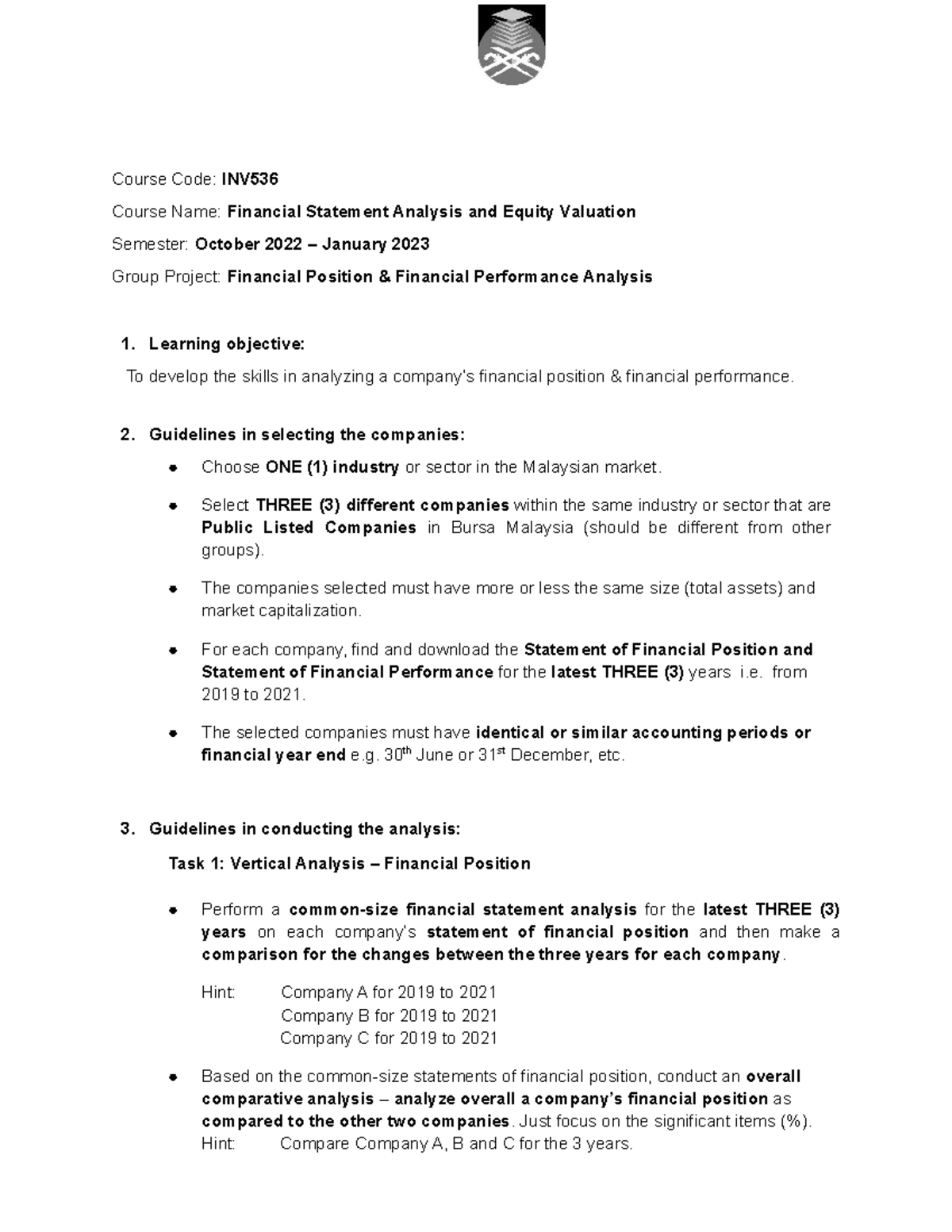 INV536 Guidelines Group Assignment - Course Code: INV Course Name ...