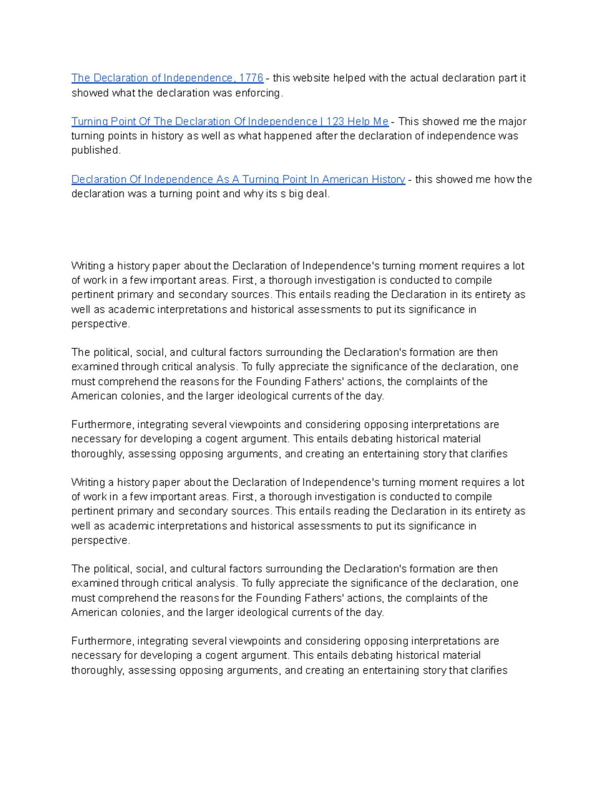 The declaration - Turning Point Of The Declaration Of Independence ...