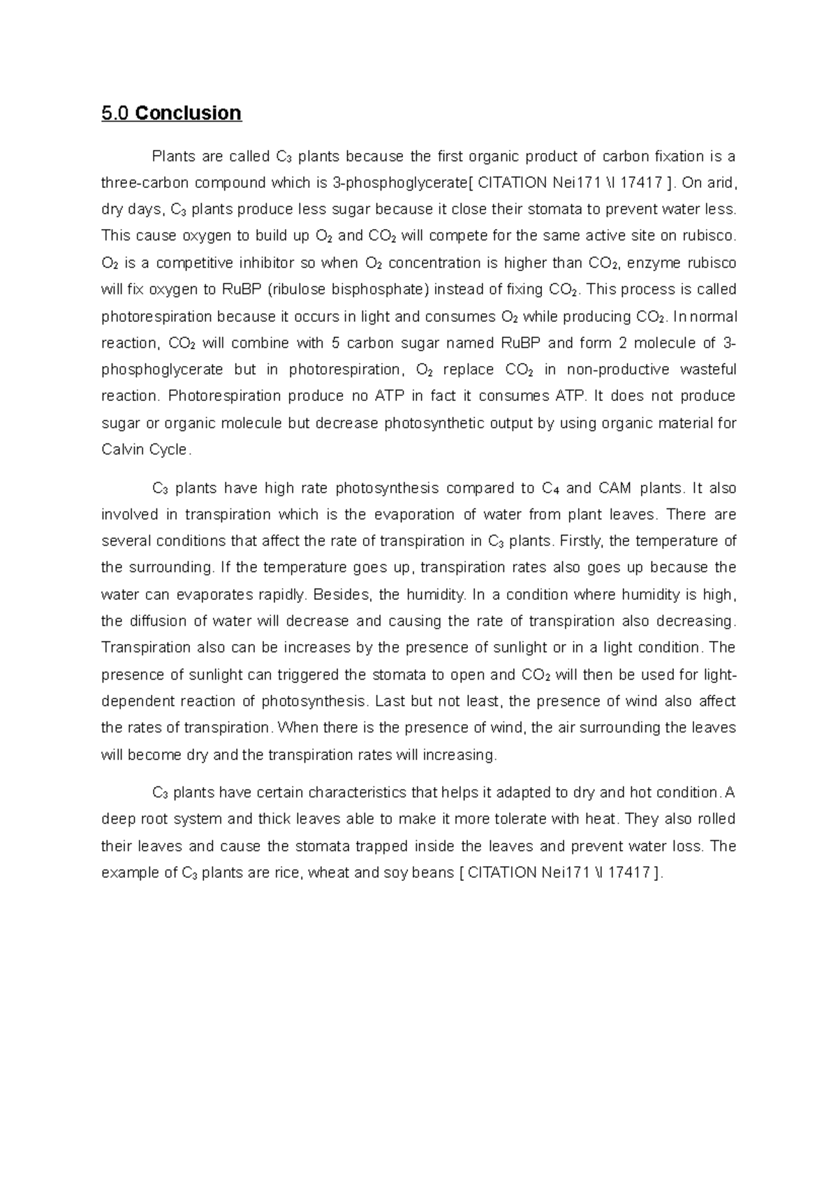 Conclusion of C3 plants (c3 plant description) - Cell Biology - UiTM ...