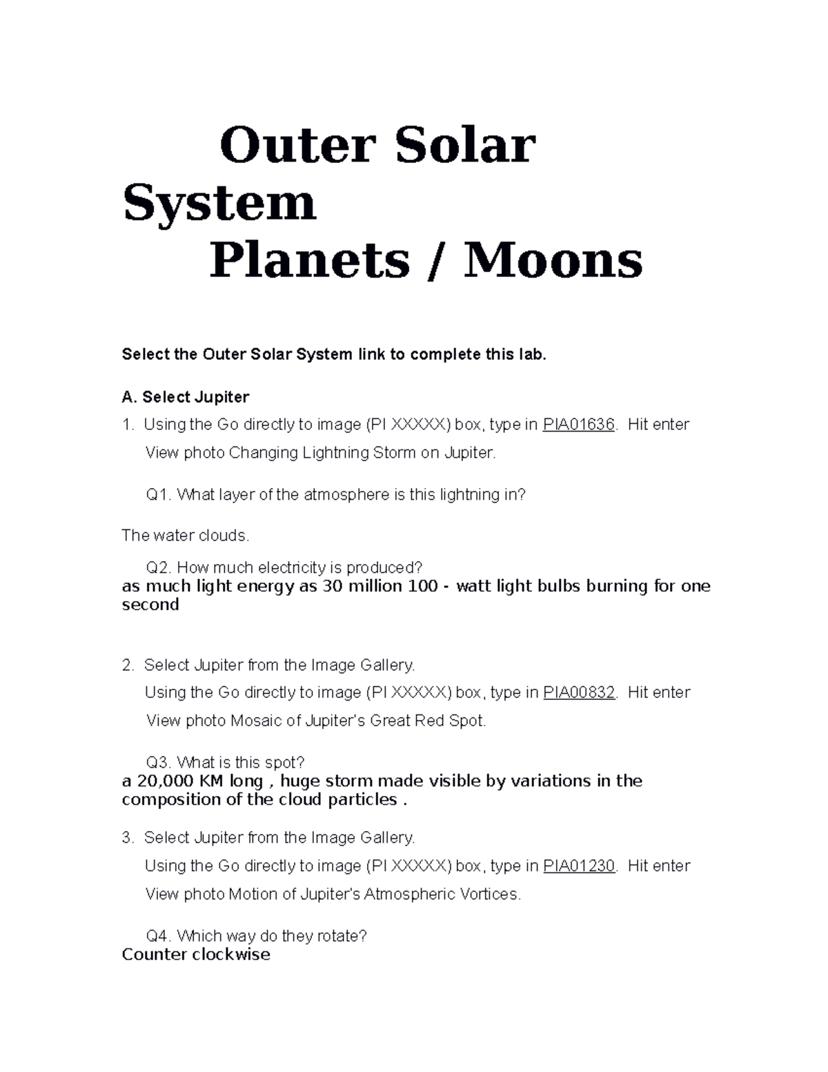 Outer Planets e version - Outer Solar System Planets / Moons Select the ...