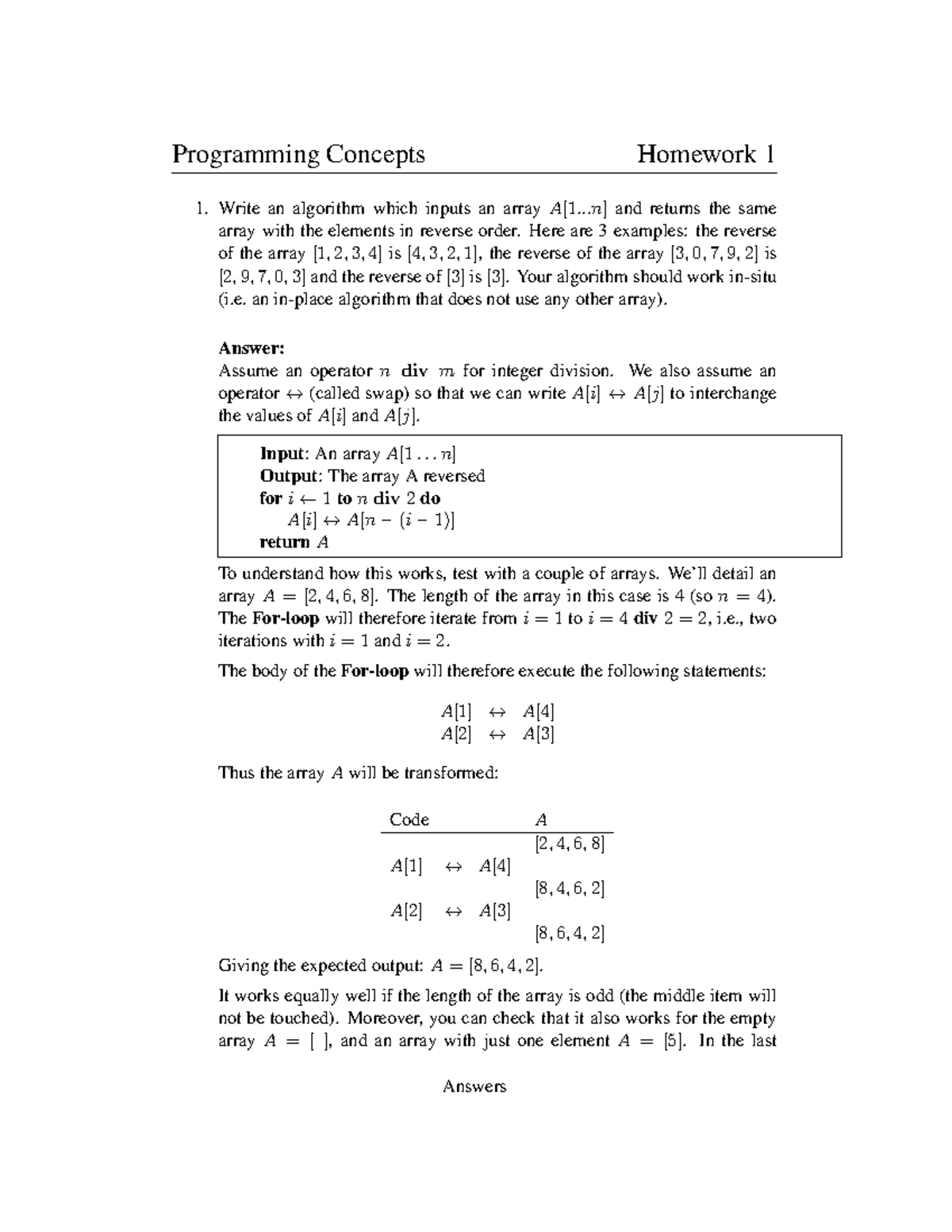 Answer Sheet For Homework 1 Programming Concepts Homework 1 Write An