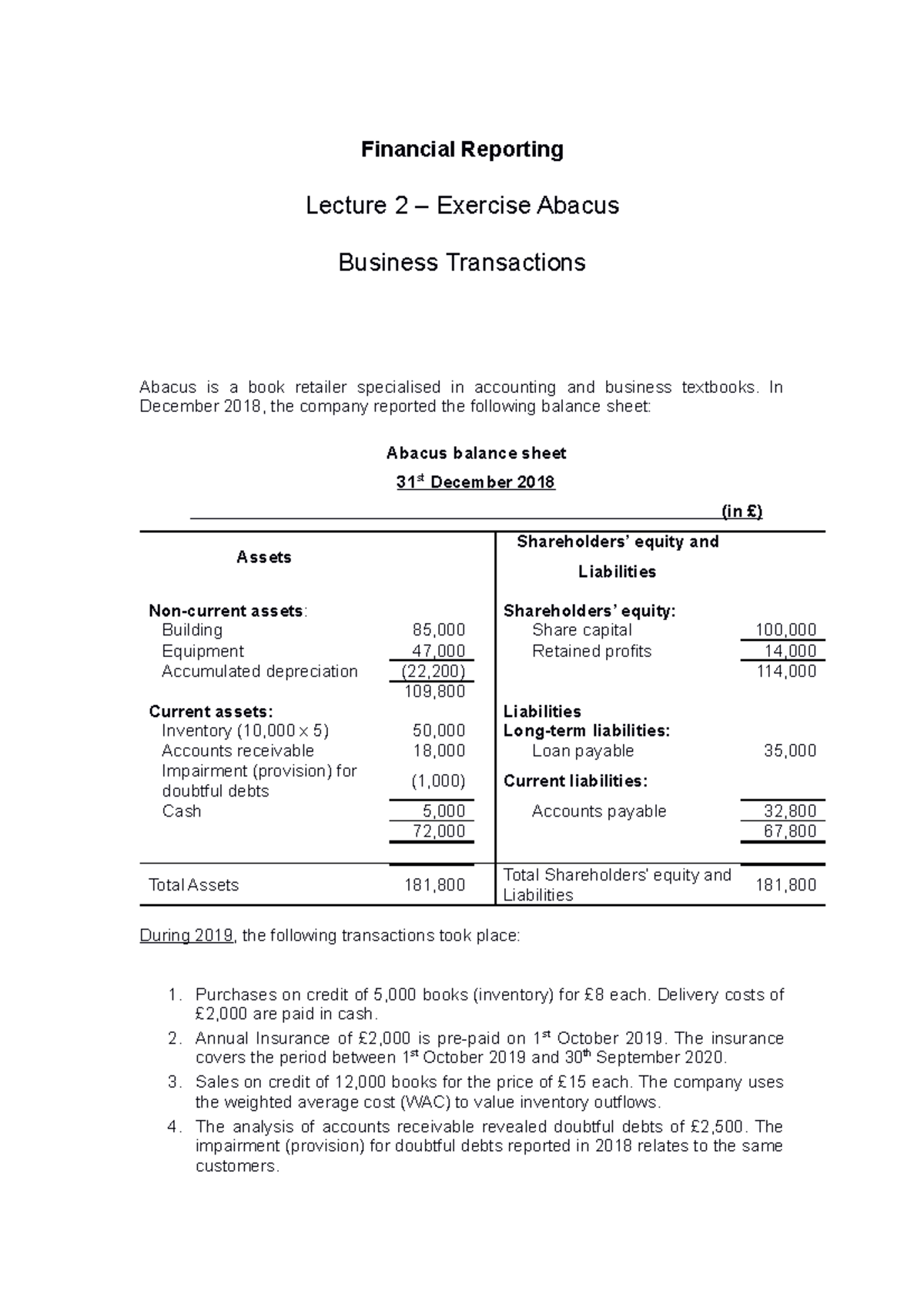 Lecture 2 - Exercise Abacus - Financial Reporting Lecture 2 – Exercise ...