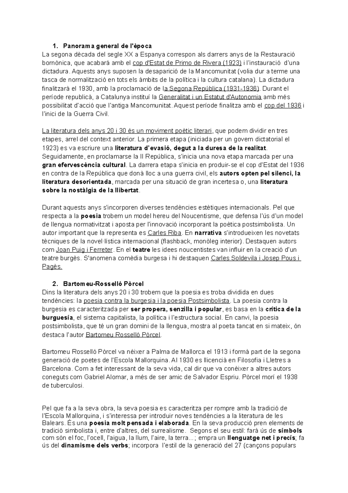 La literatura dels anys vint i trenta - Panorama general de l'època La ...