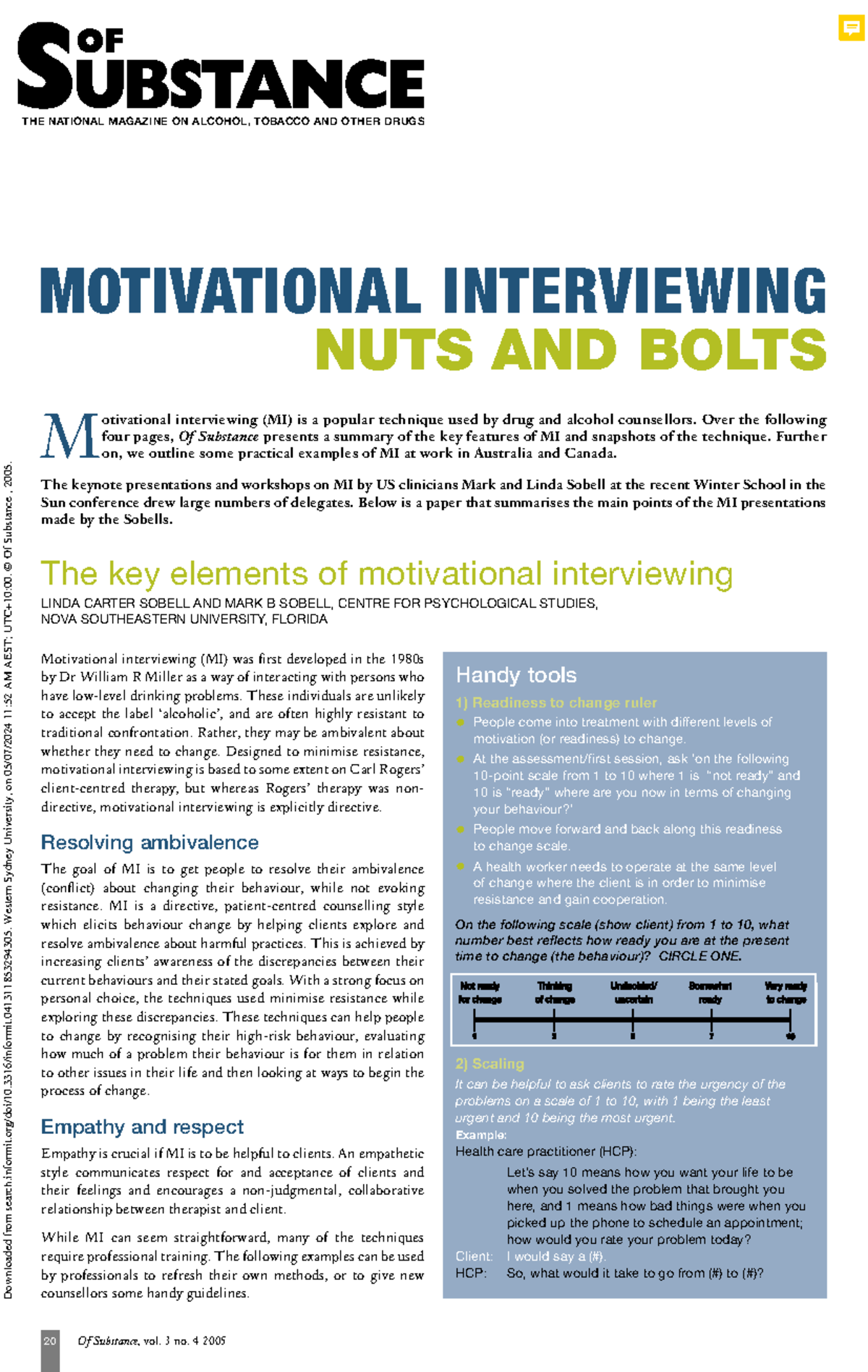 Linda Carter Sobell and Mark B Sobell - Motivational Interviewing Nuts ...