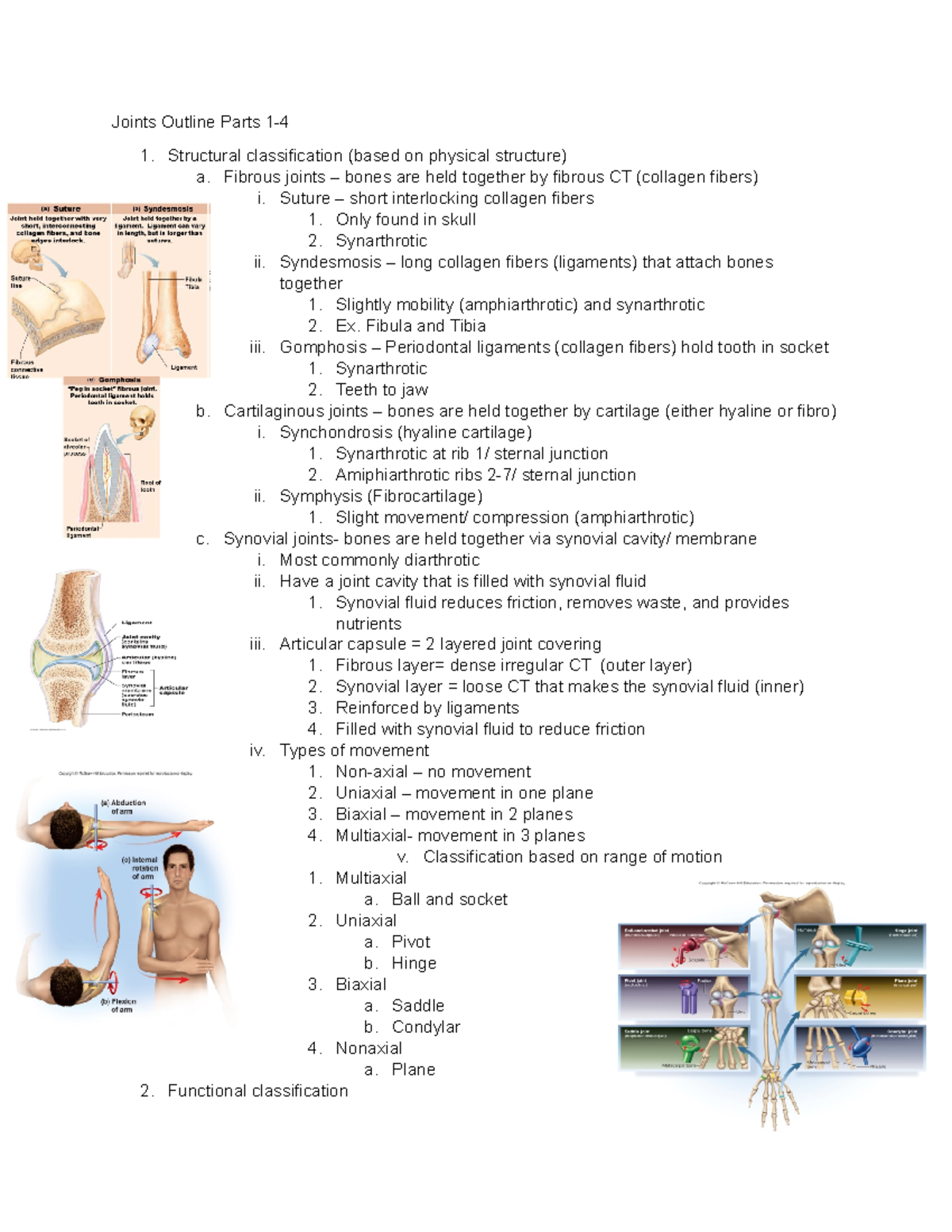 Joints Outline Parts 1 3 - Fibrous joints – bones are held together by ...