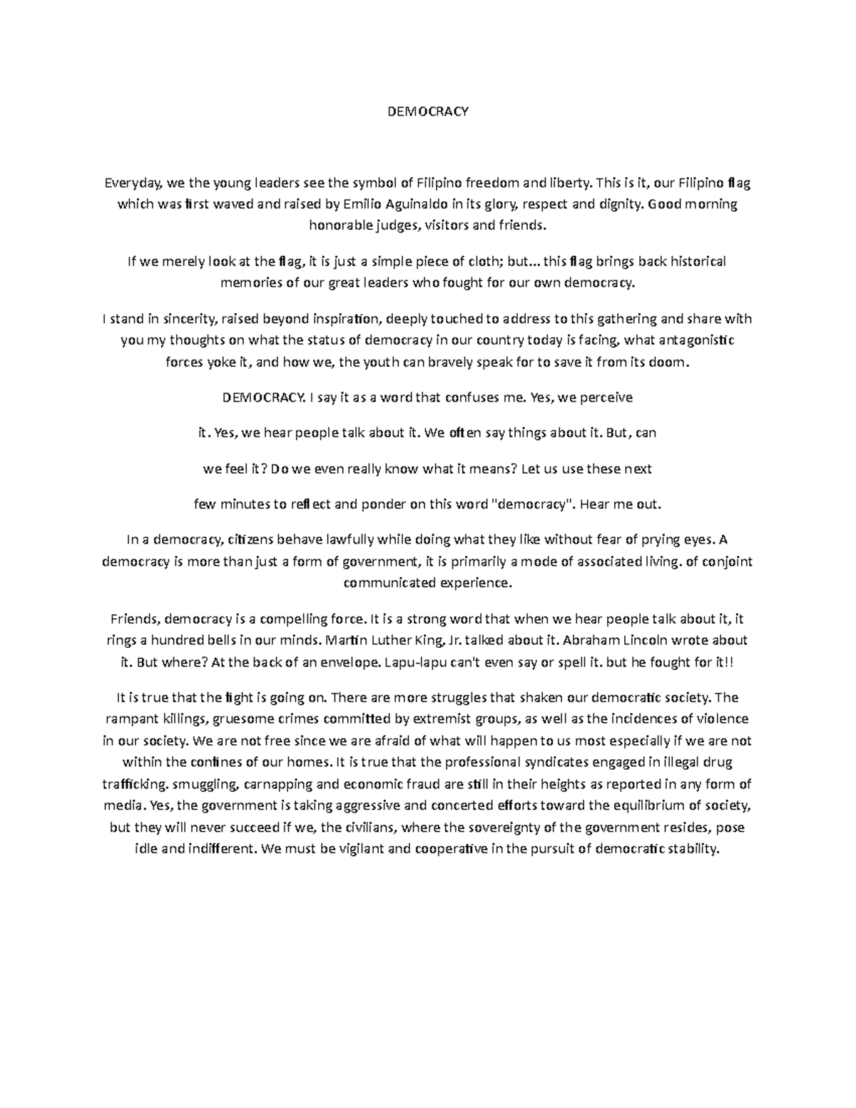 Democracy-WPS Office - Speech - DEMOCRACY Everyday, we the young ...