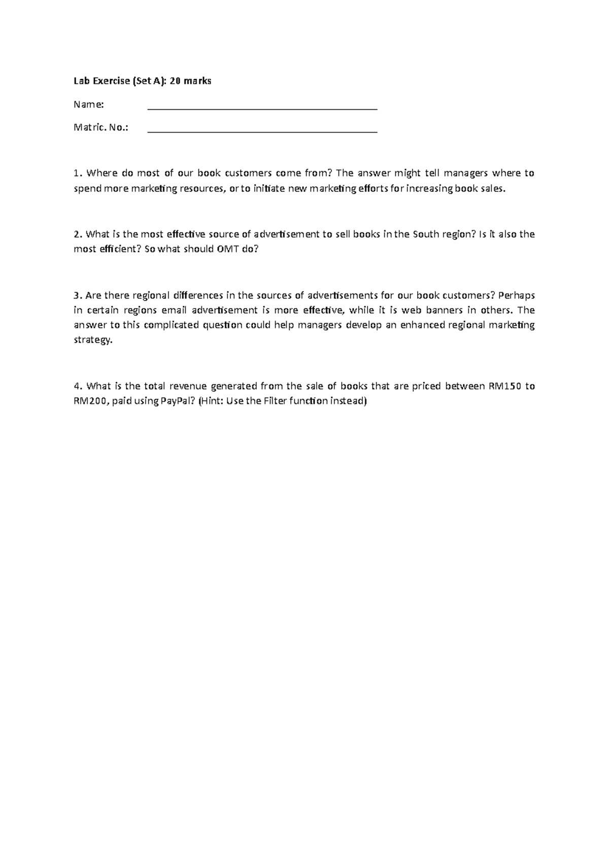 Set A - Practical - Lab Exercise (Set A): 20 marks Name