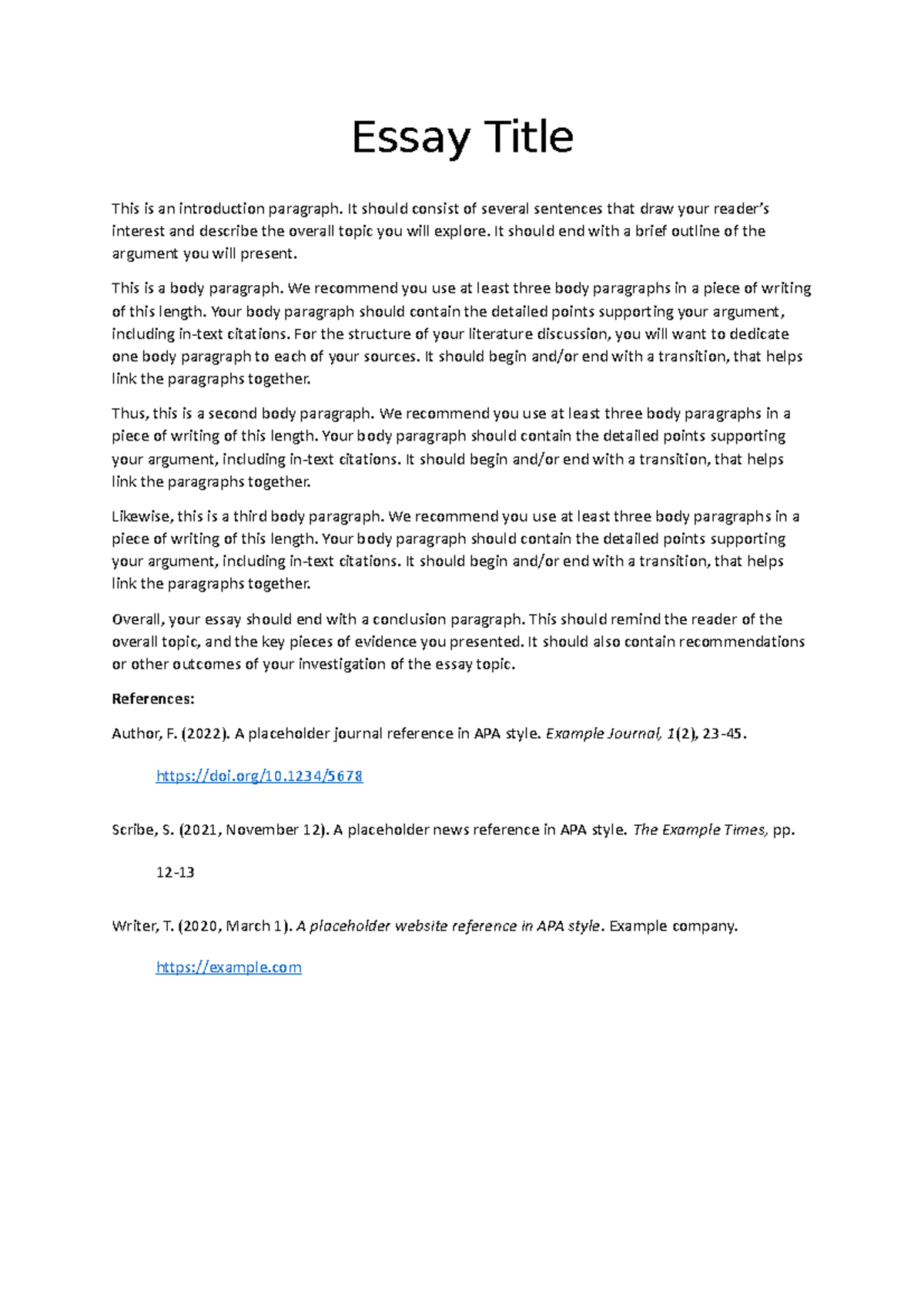 Writing Assignment Template - Essay Title This is an introduction ...