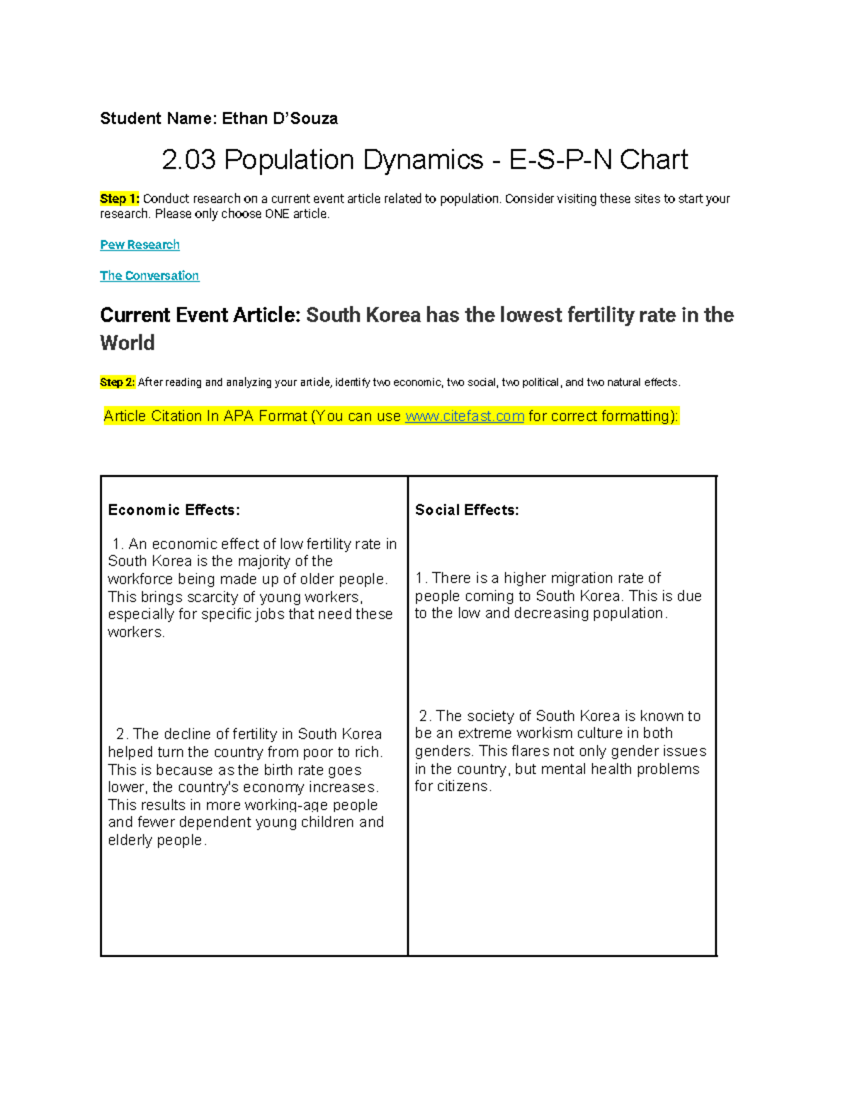 2.03 Population Dynamics - Student Name: Ethan D’Souza 2 Population ...