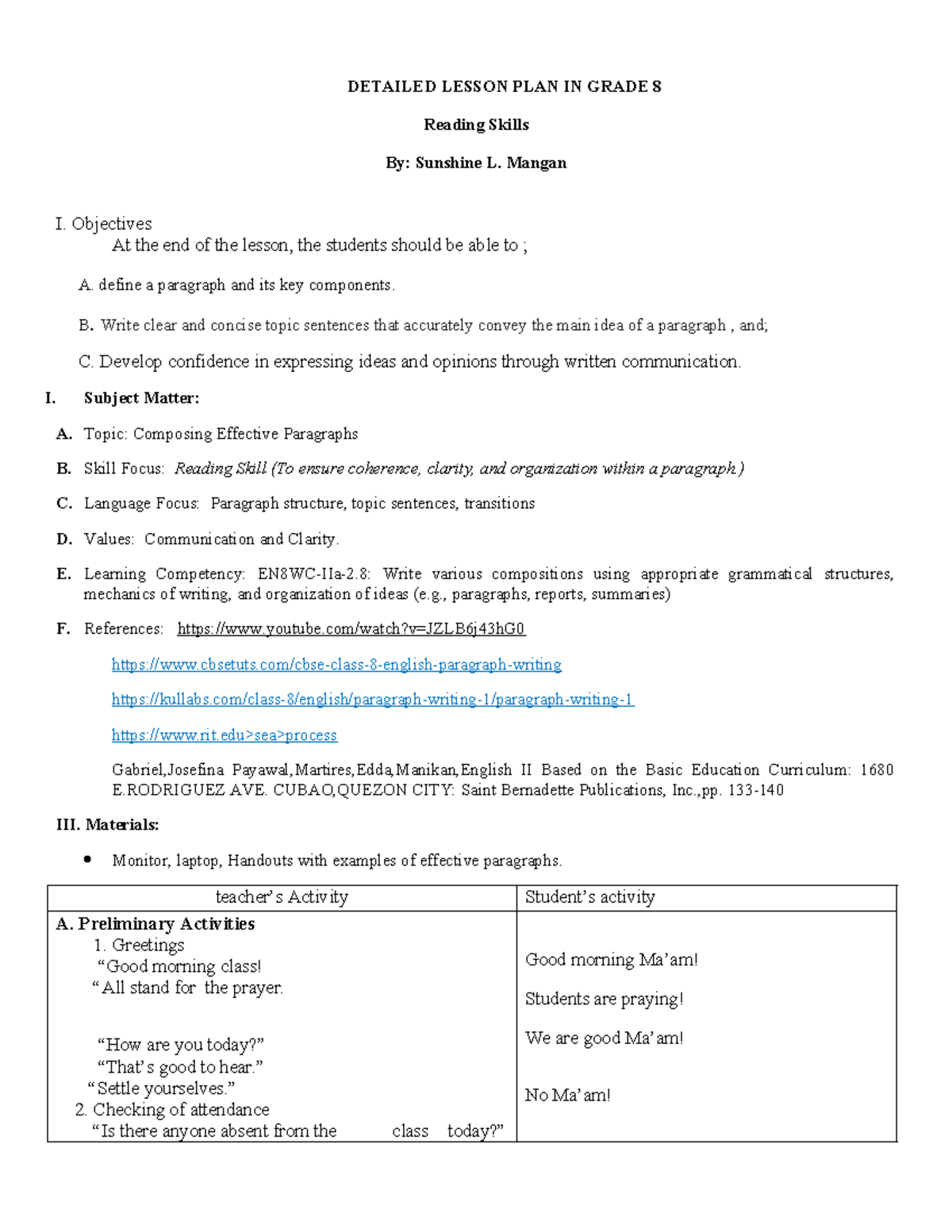 Detailed Lesson PLAN IN Grade 8 final - DETAILED LESSON PLAN IN GRADE 8 ...